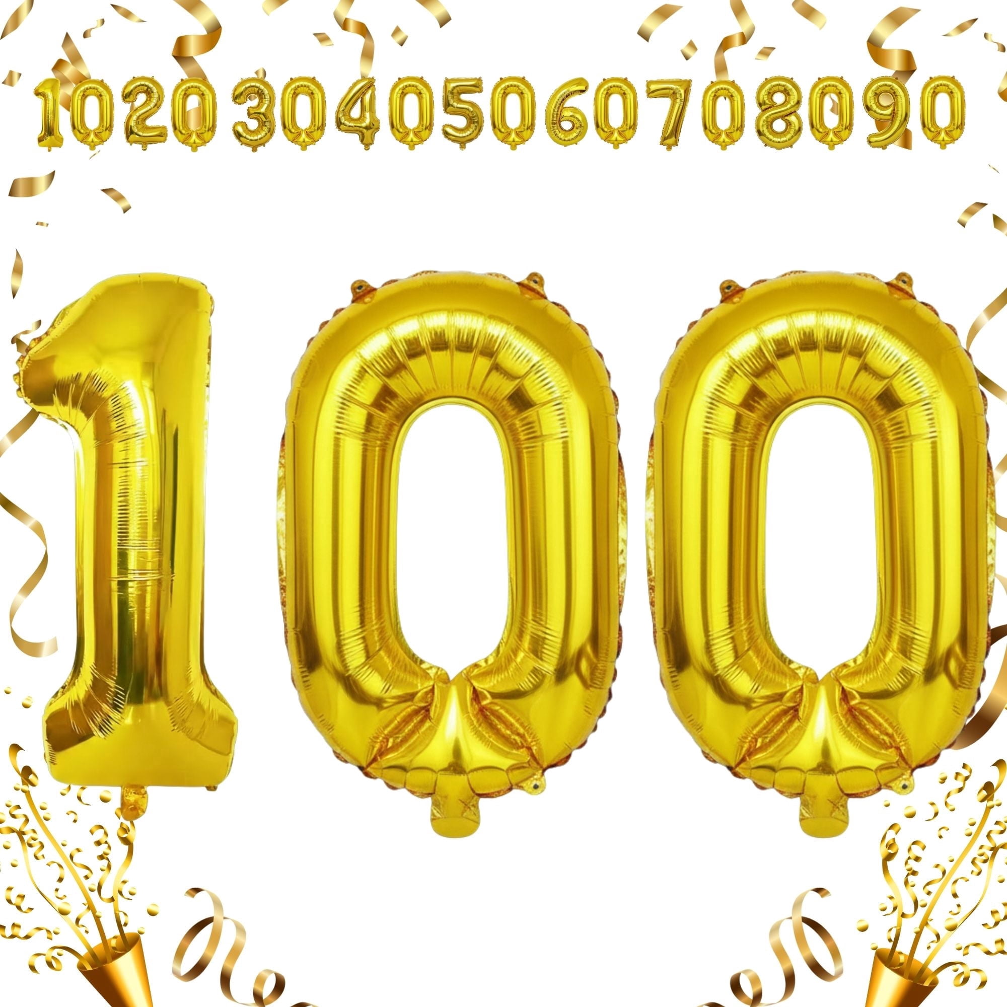 Large Gold 32-Inch Number 100 Balloons for 100th Birthday, Milestone ...