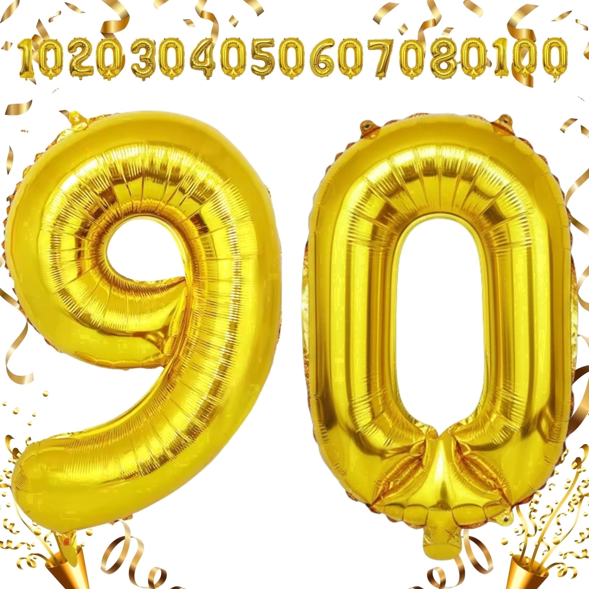 Gold 90 Number Balloon 32 inch Large Helium & Air Inflation Foil Mylar ...