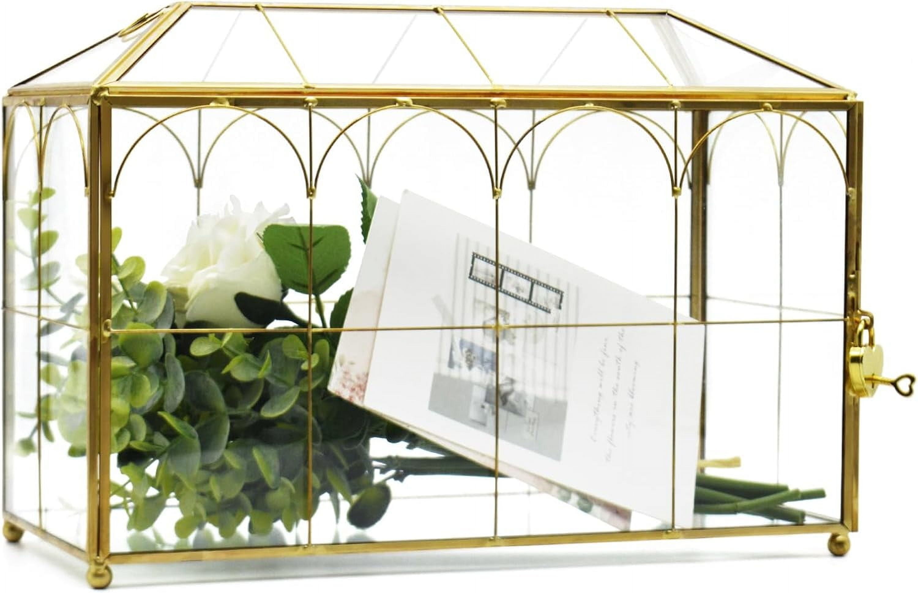 Large Gold and Glass Card Box for wedding with Lock and Slot - Wedding ...