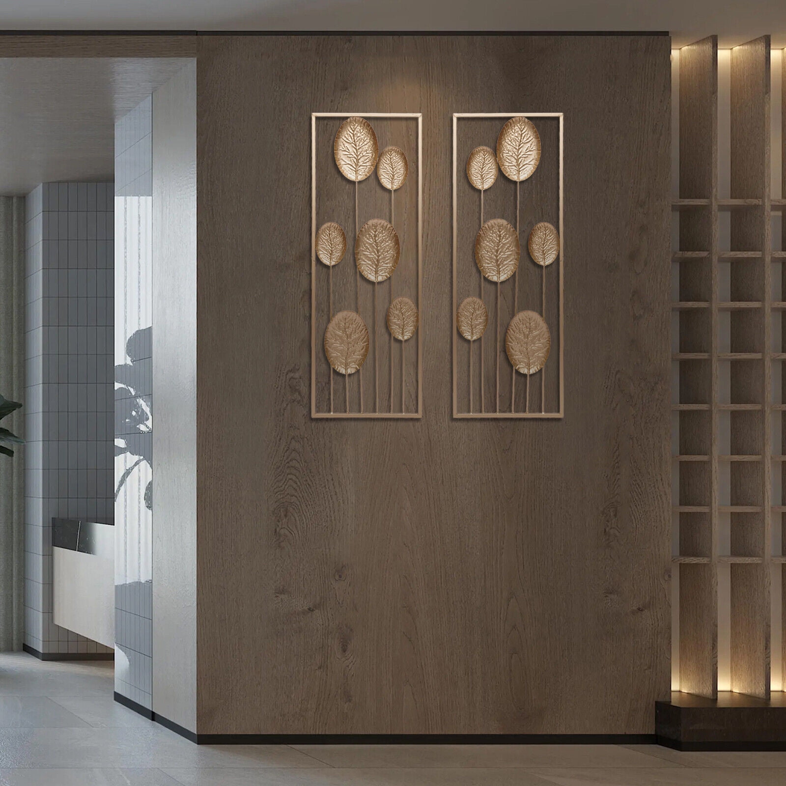 Large Gold Metal Wall Decor 12"x34" Golden Leaf Wall Hanging Decor with ...