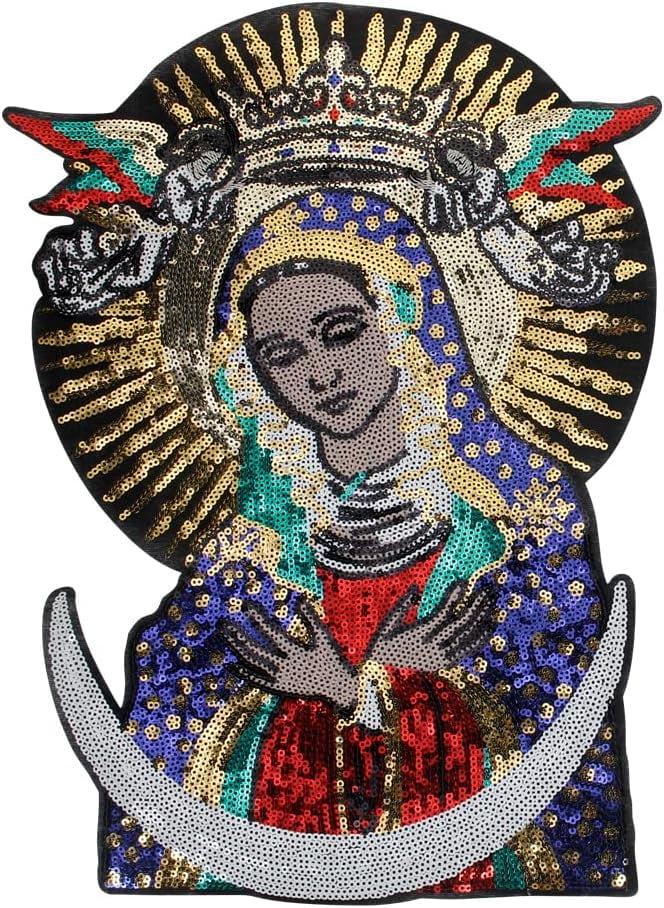 Large Gold Sequins Blessed Virgin Mary Goddess Embroidered Applique ...