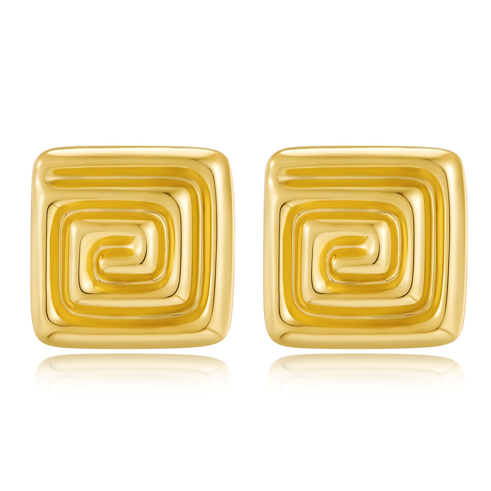 Large Gold Square Spiral Stud Earrings for Women Trendy Vintage ...