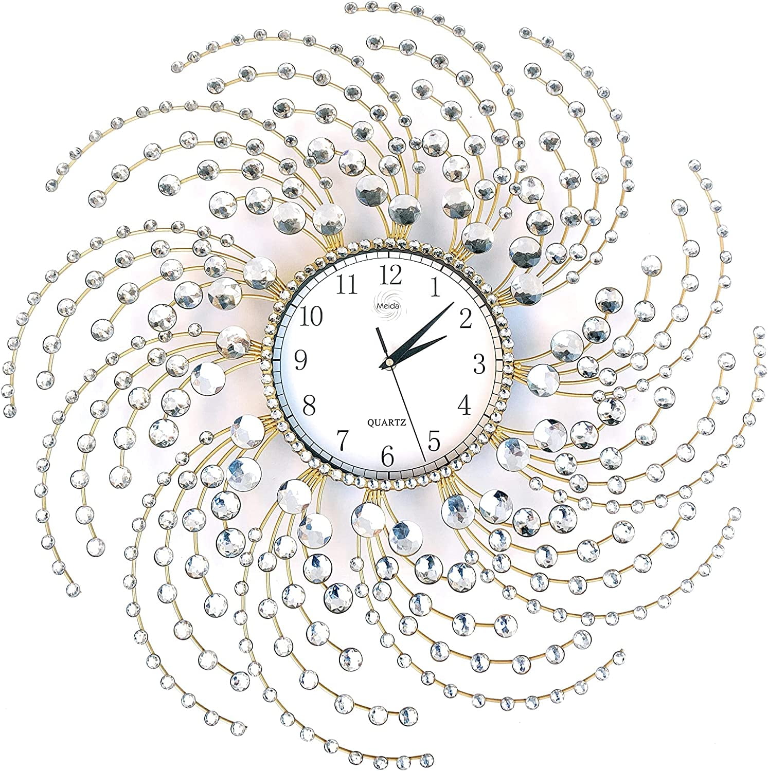 Large Gold Wall Clock Decorative with Dazzling Crystals, Battery ...