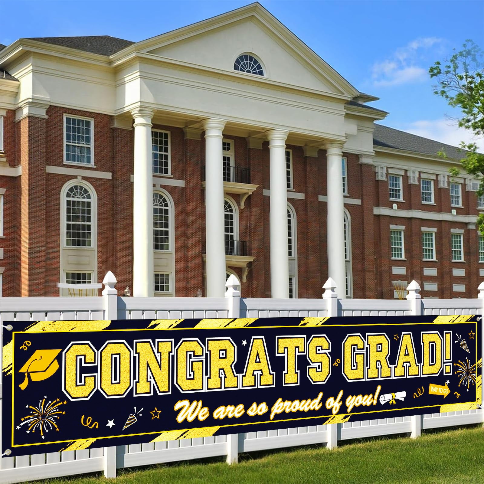 Large Graduation Yard Sign STF9 2025, Black Gold Congrats Grad Banner ...