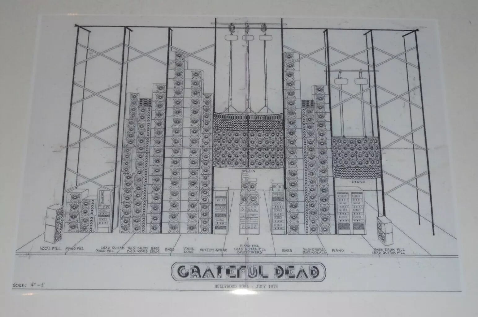 Large Grateful Dead Wall of Sound Schematic 1974 Hollywood Bowl Poster ...
