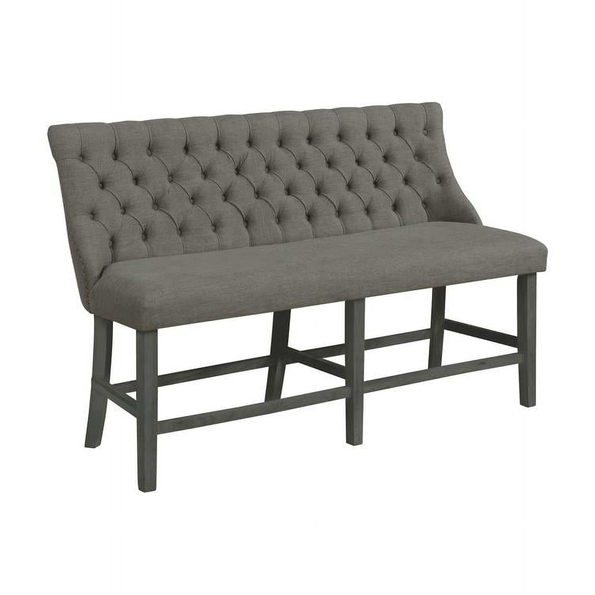 Large Gray Linen Fabric Counterheight Dining Bench in Gray Oak Wood ...