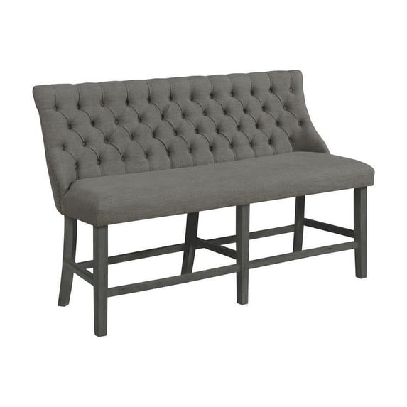 Large Gray Linen Fabric Counterheight Dining Bench in Gray Oak Wood ...