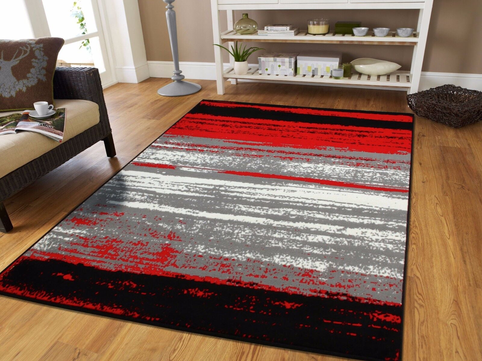 Large Gray Modern Rugs For Living Room Abstract Area Rug Red Black Gray ...