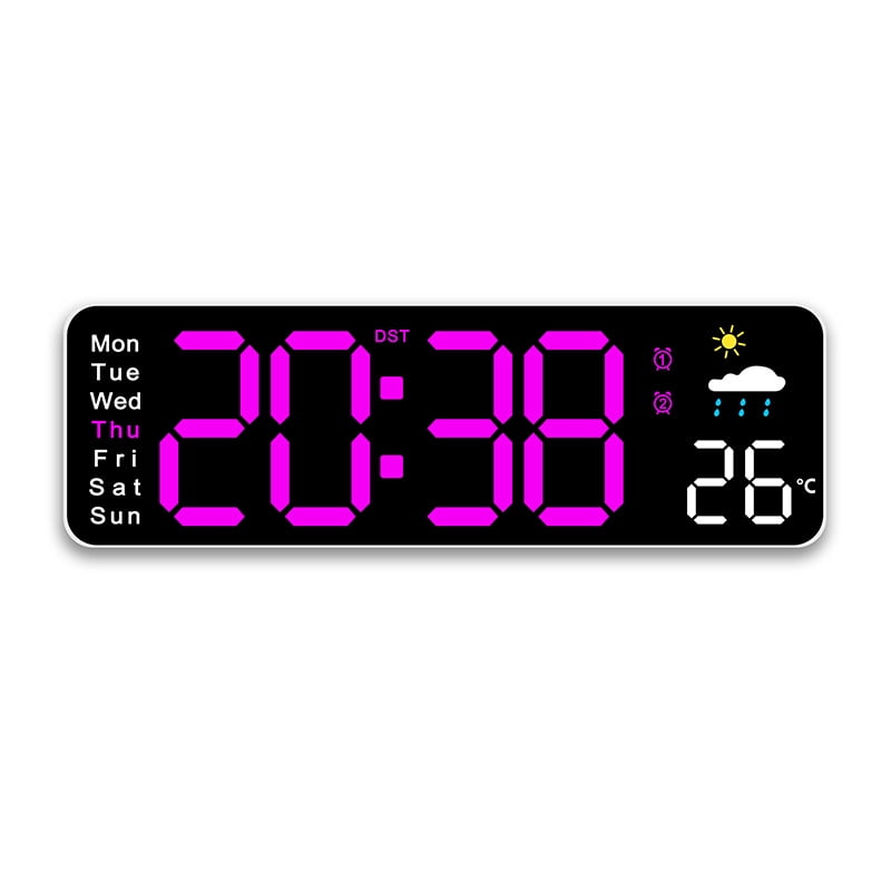 Large Green LED Wall Clock Remote Control Electrical Calendar Day ...