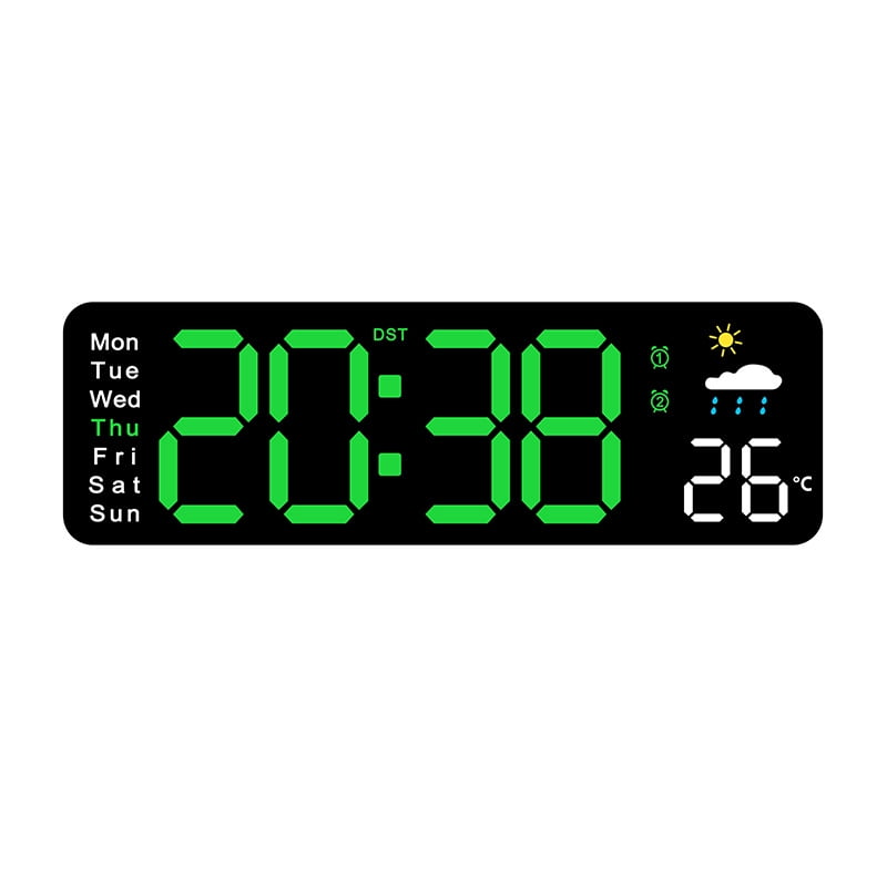 Large Green LED Wall Clock Remote Control Electrical Calendar Day ...
