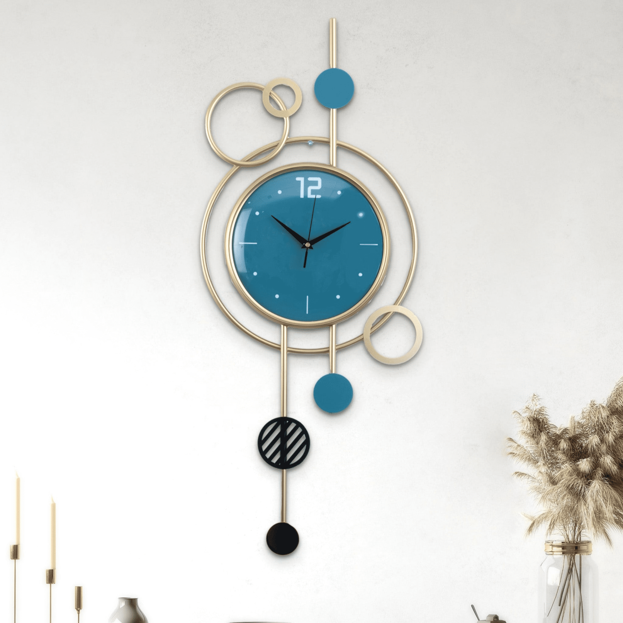 Large Green Metal Wall Clock, 80 cm Vertical Clock, Minimalist, Modern ...
