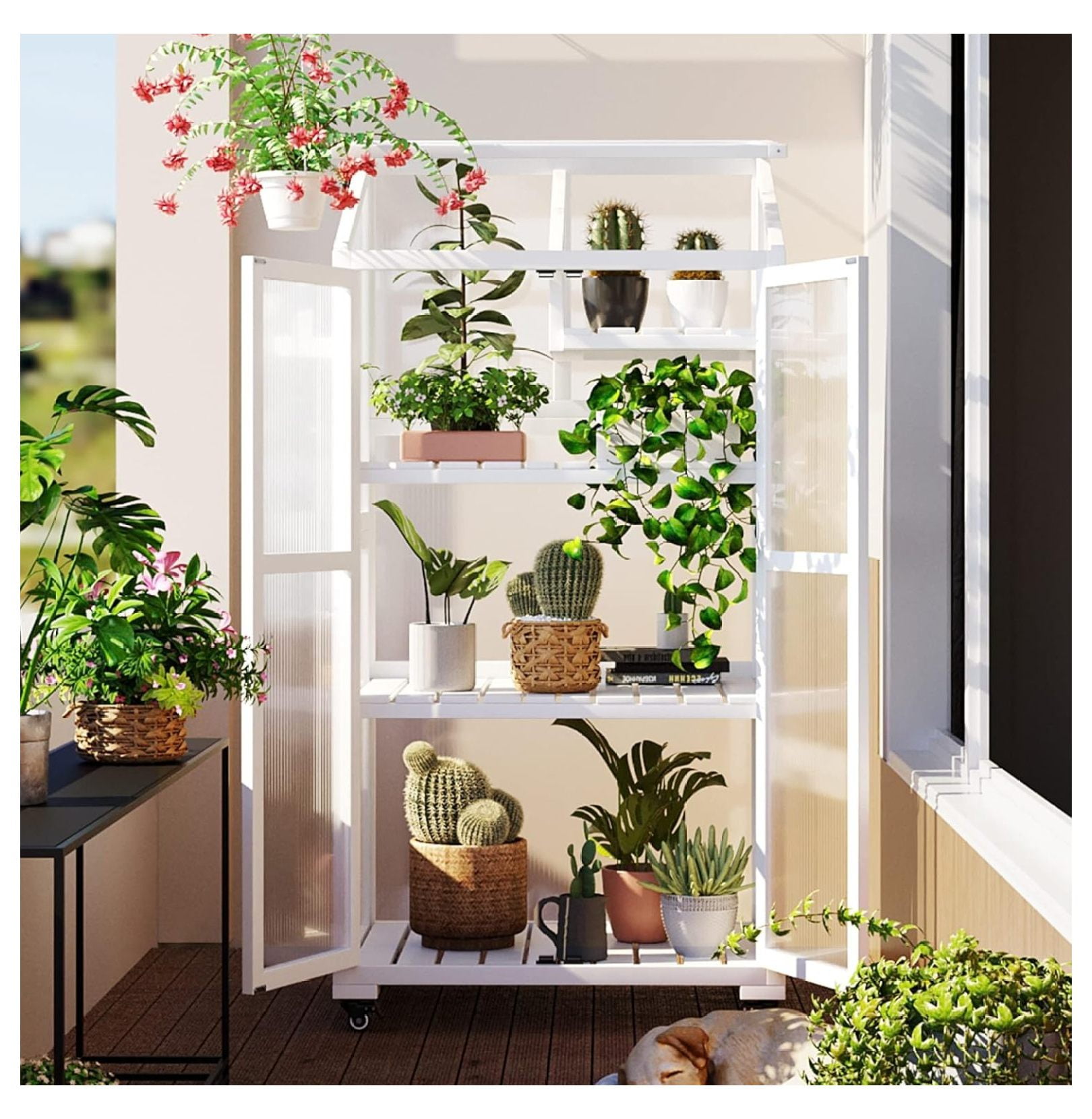 Large Greenhouse Balcony Portable Cold Frame with Wheels and Adjustable ...