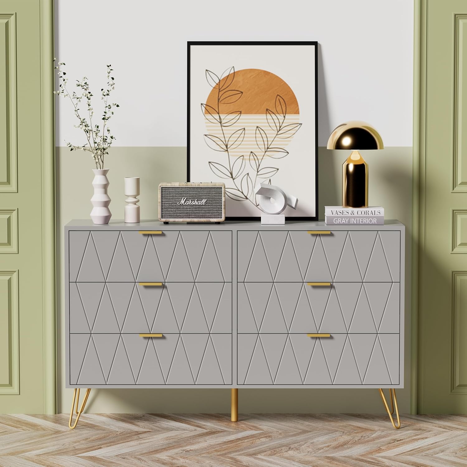 Large Grey 6 Drawer Dresser,Modern Dresser Chest with Wide Drawers and ...