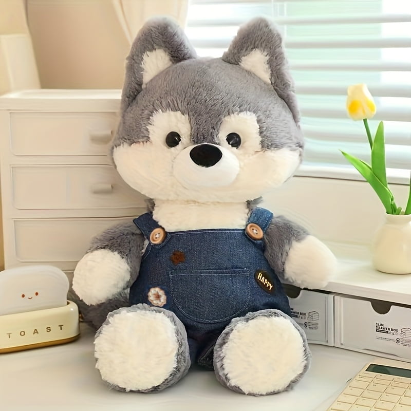 Large Grey Wolf Plush Toy - Soft Stuffed Animal with Expressive Eyes ...
