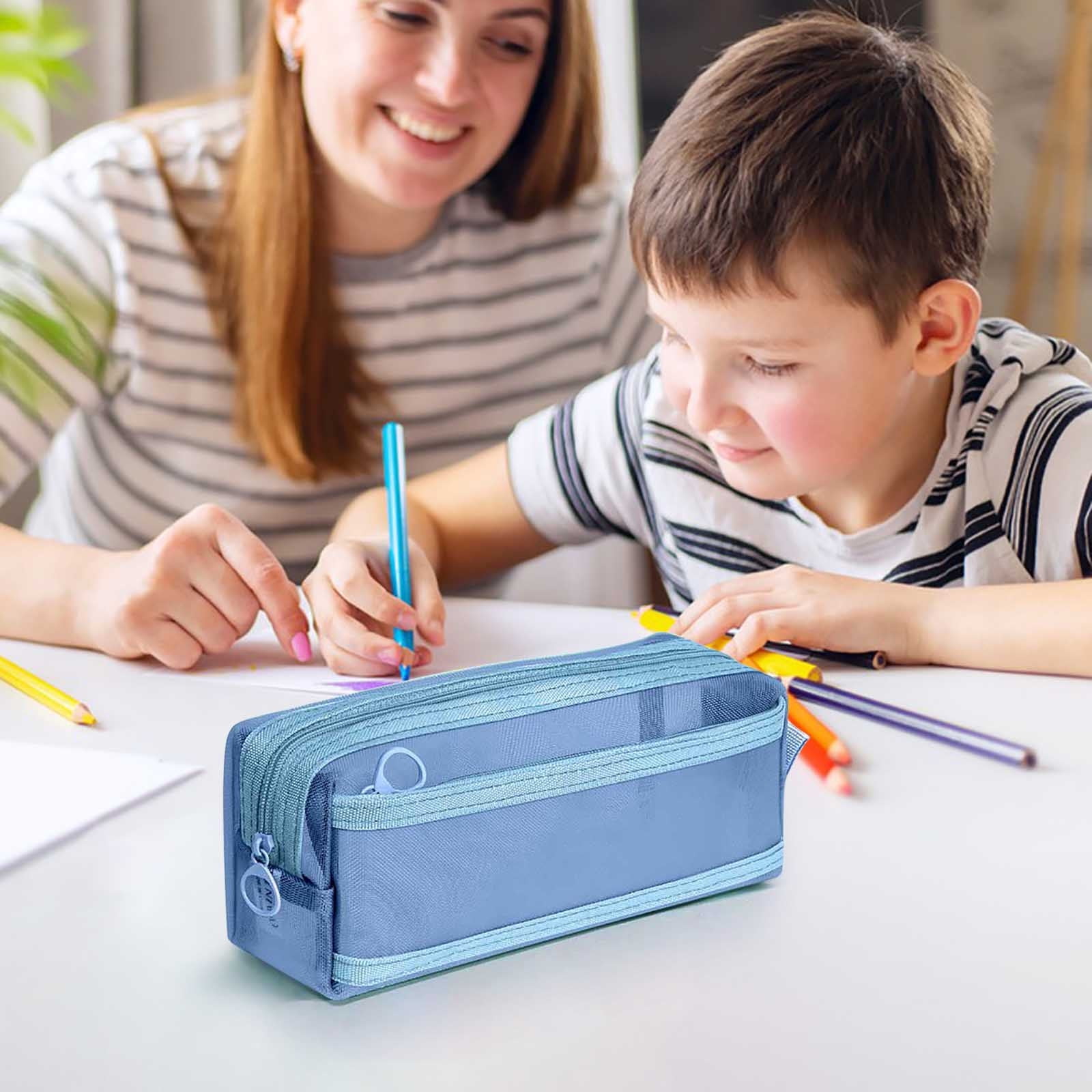 Large Grid Mesh Pencil Case,Double Layered Transparent Mesh Stationery ...