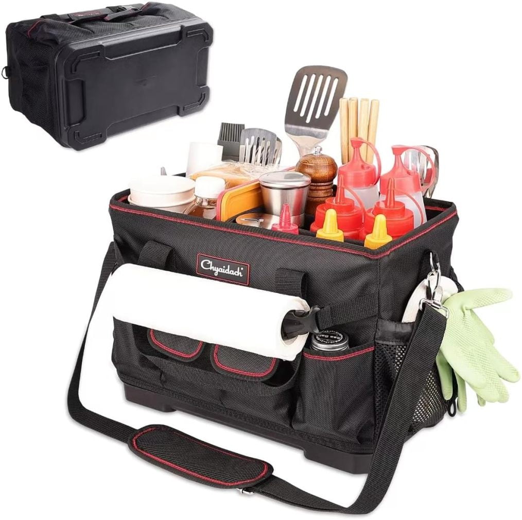 Large Grill Caddy with Hard Bottom, Portable Foldable Griddle Organizer ...