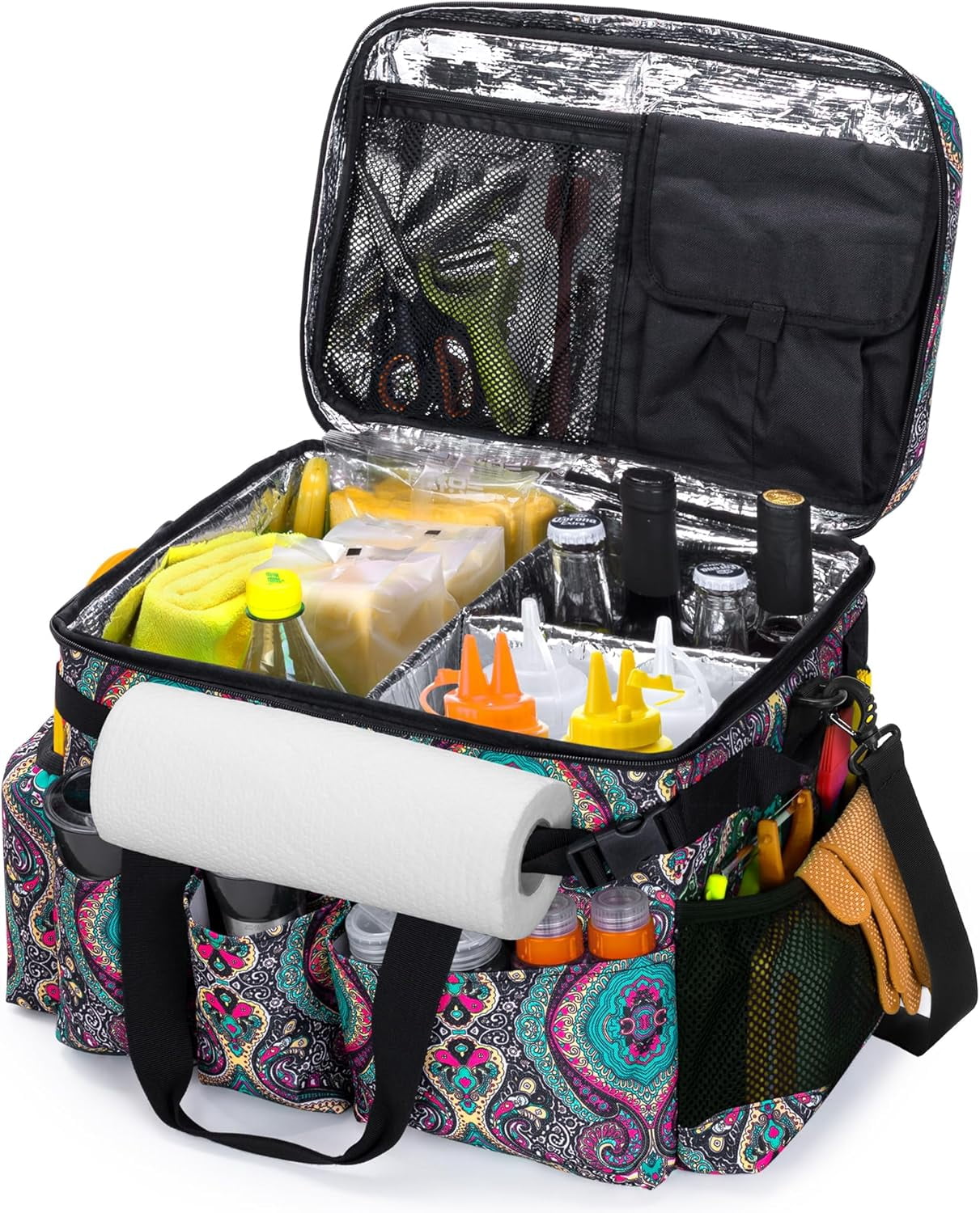Large Grill Caddy with Lid, BBQ and Picnic Bag Organizer with Paper ...