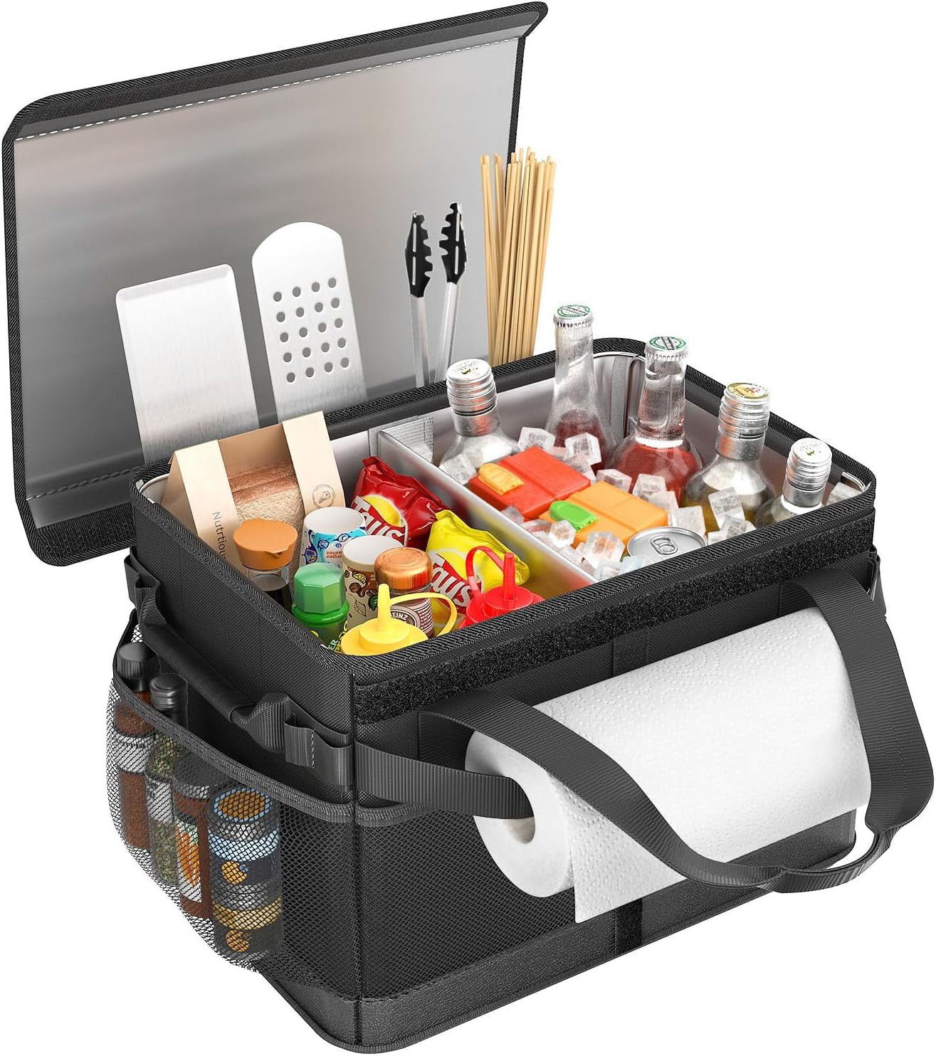 Large Grill Caddy with Lid and Paper Towel Holder, BBQ Caddy for ...