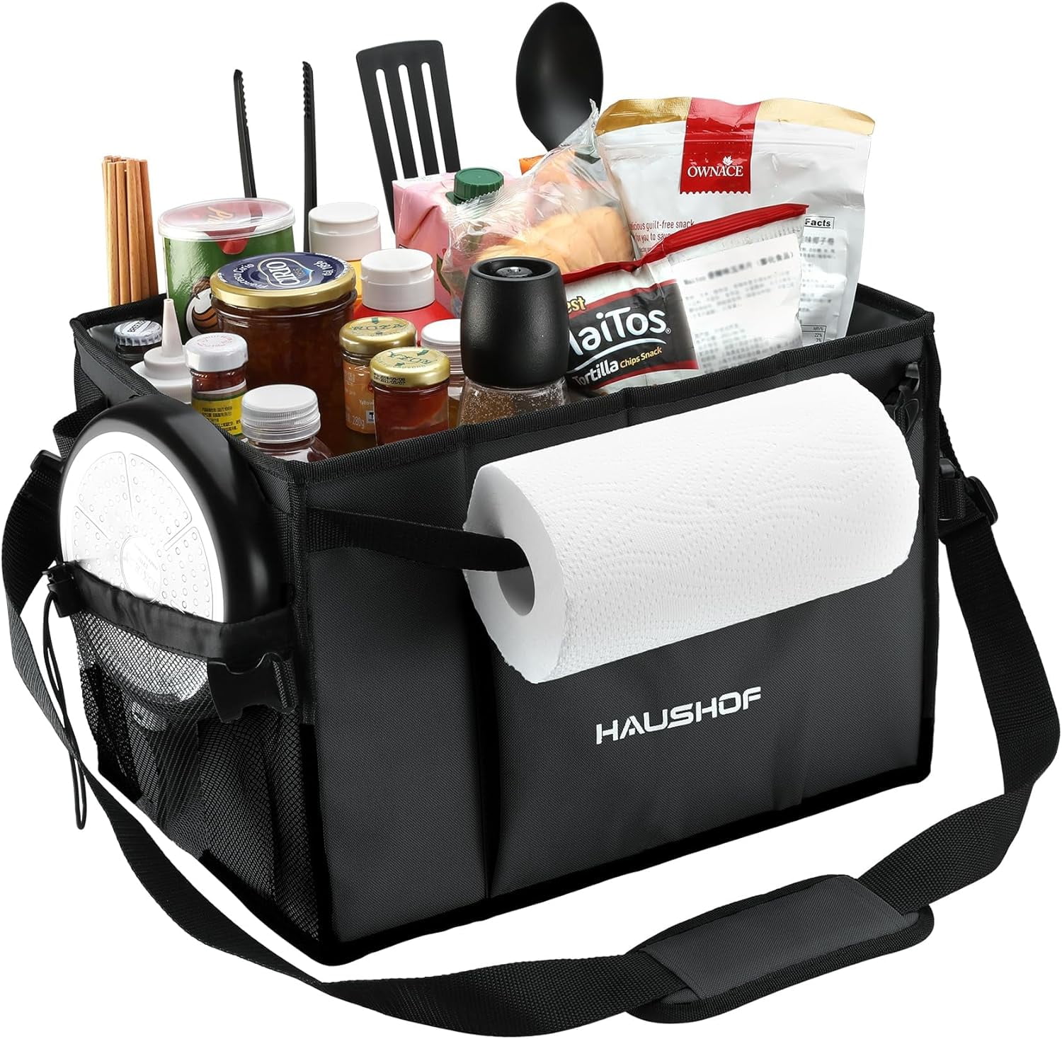 Large Grill and Picnic Caddy with Paper Towel Holder, Condiment Pocket ...