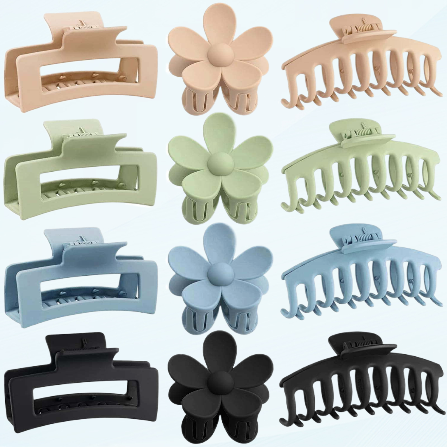 Large Hair Claw Clips 12 Pack 4.3 Inch Rectangle Hair Claw Clips Flower ...