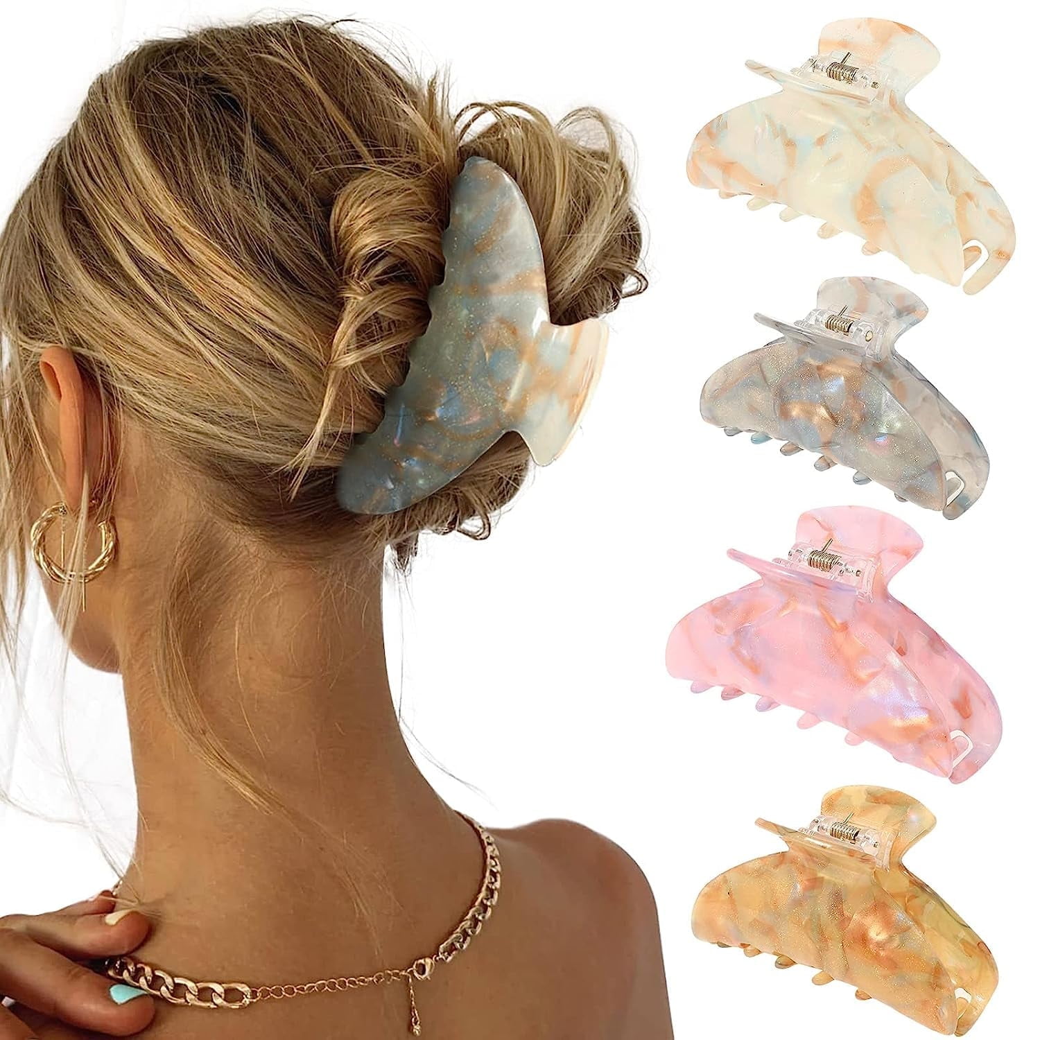 4Pcs Large Hair Claw Clips Acrylic Non-slip Banana Big Hair Clips ...