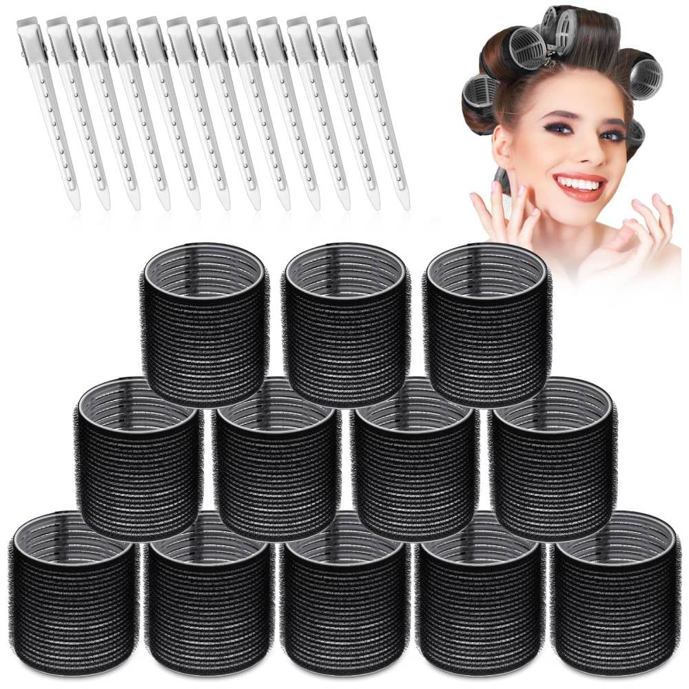 Large Hair Rollers Set - 24 Pieces with 12 Jumbo Rollers and 12 Clips ...