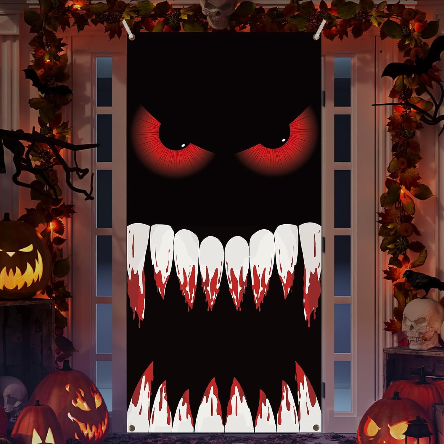 Large Halloween Monster Face Backdrop Door Decorations Scary Monster ...