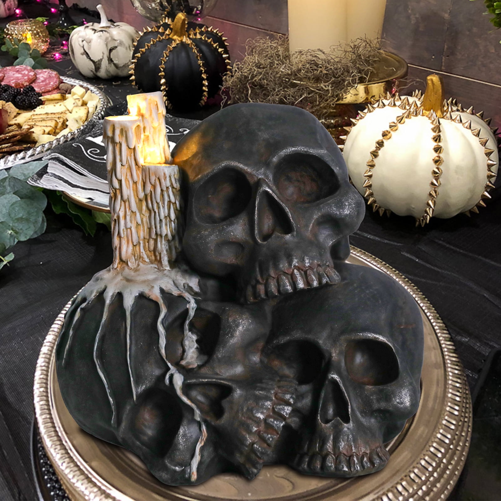 Large Halloween Skull Decor,LED Flameless Candles Table Centerpiece ...