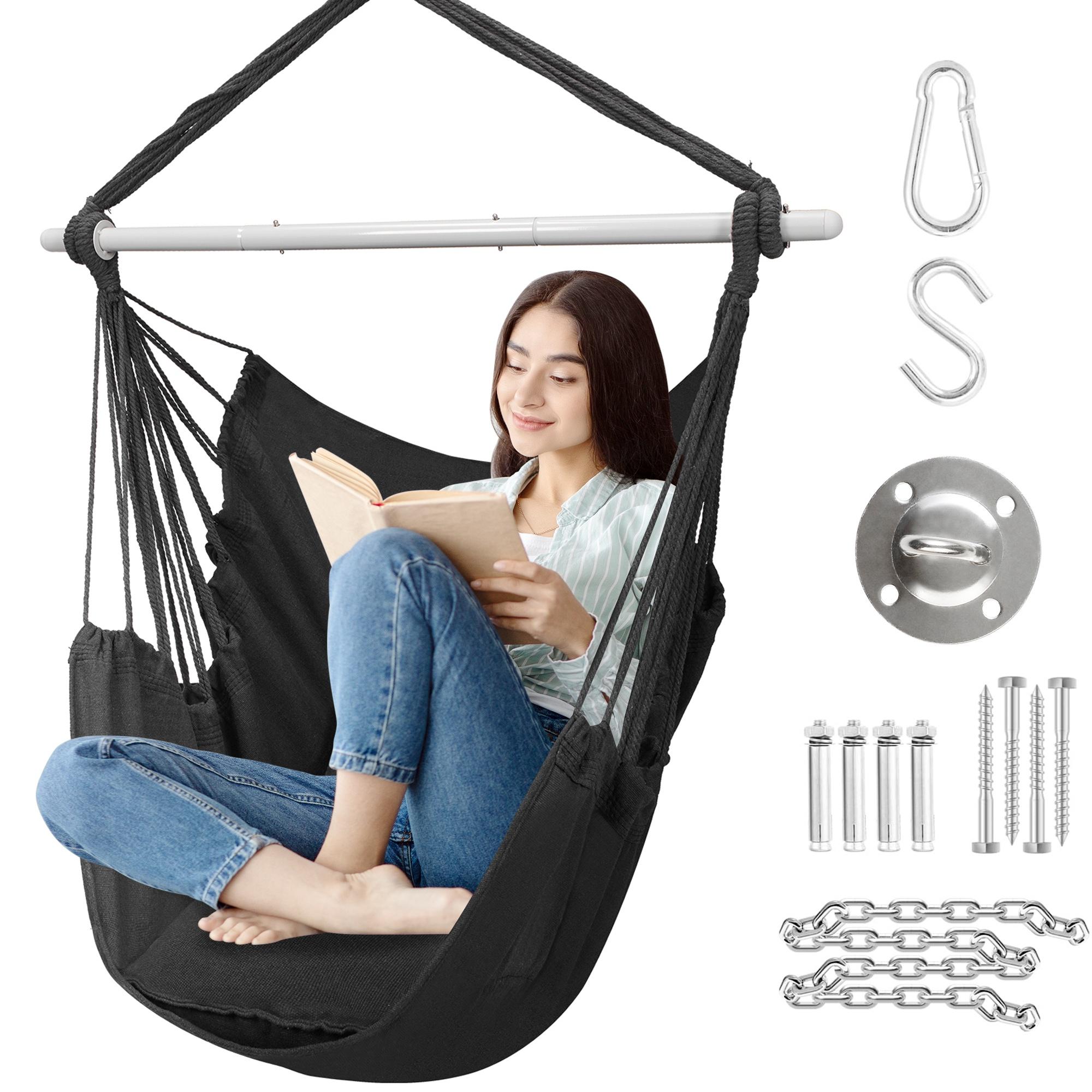 Ktaxon Hammock Chair Hanging Rope Swing Seat with 2 Cushions Perfect ...