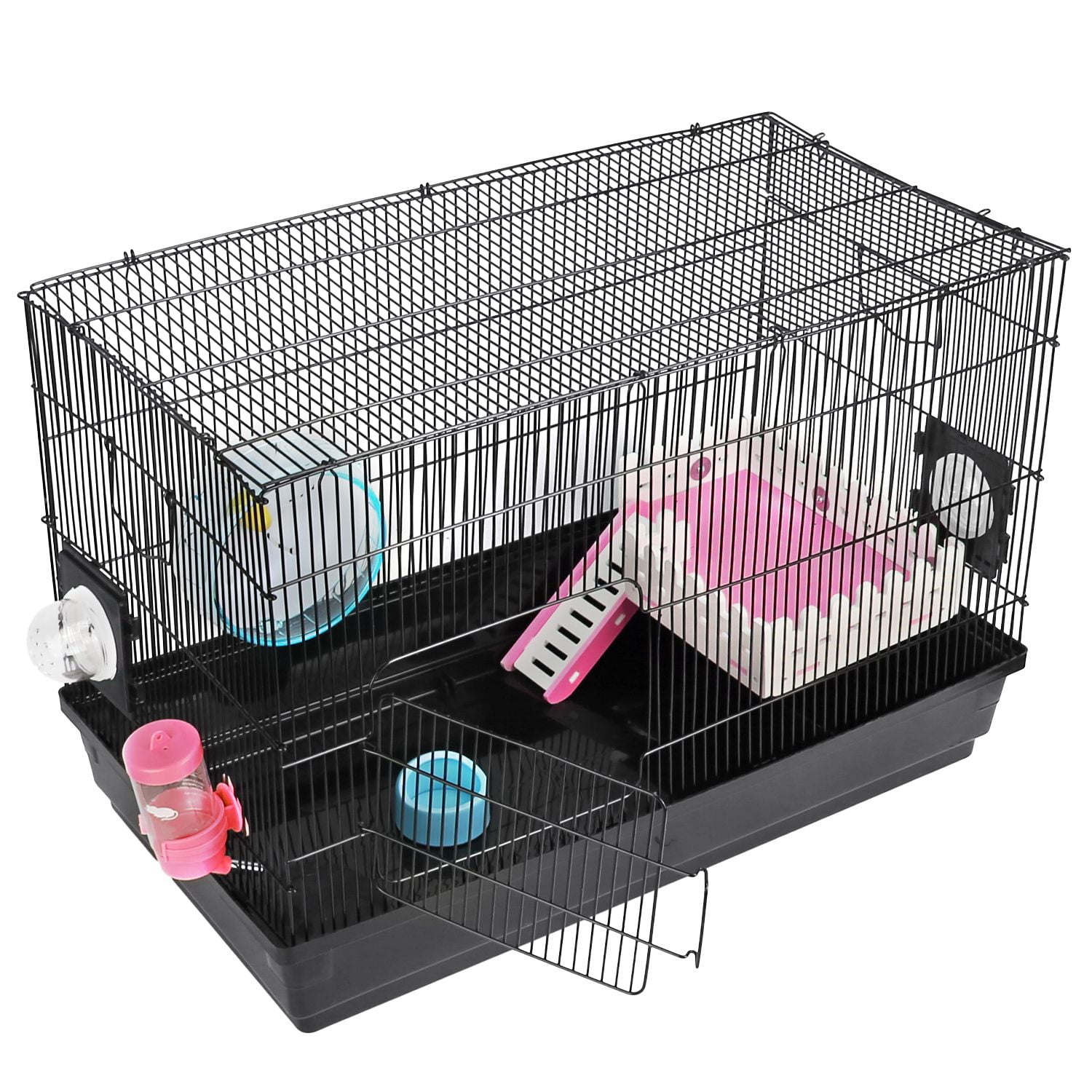 Large Hamster Cage Small Animal House with Water Bottle Exercise Wheel ...