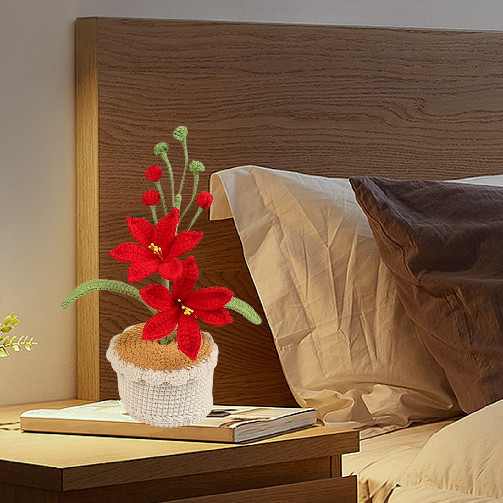 Large Handmade Crochet Flower Pot, Yarn Woven Simulation Bonsai, Blue ...