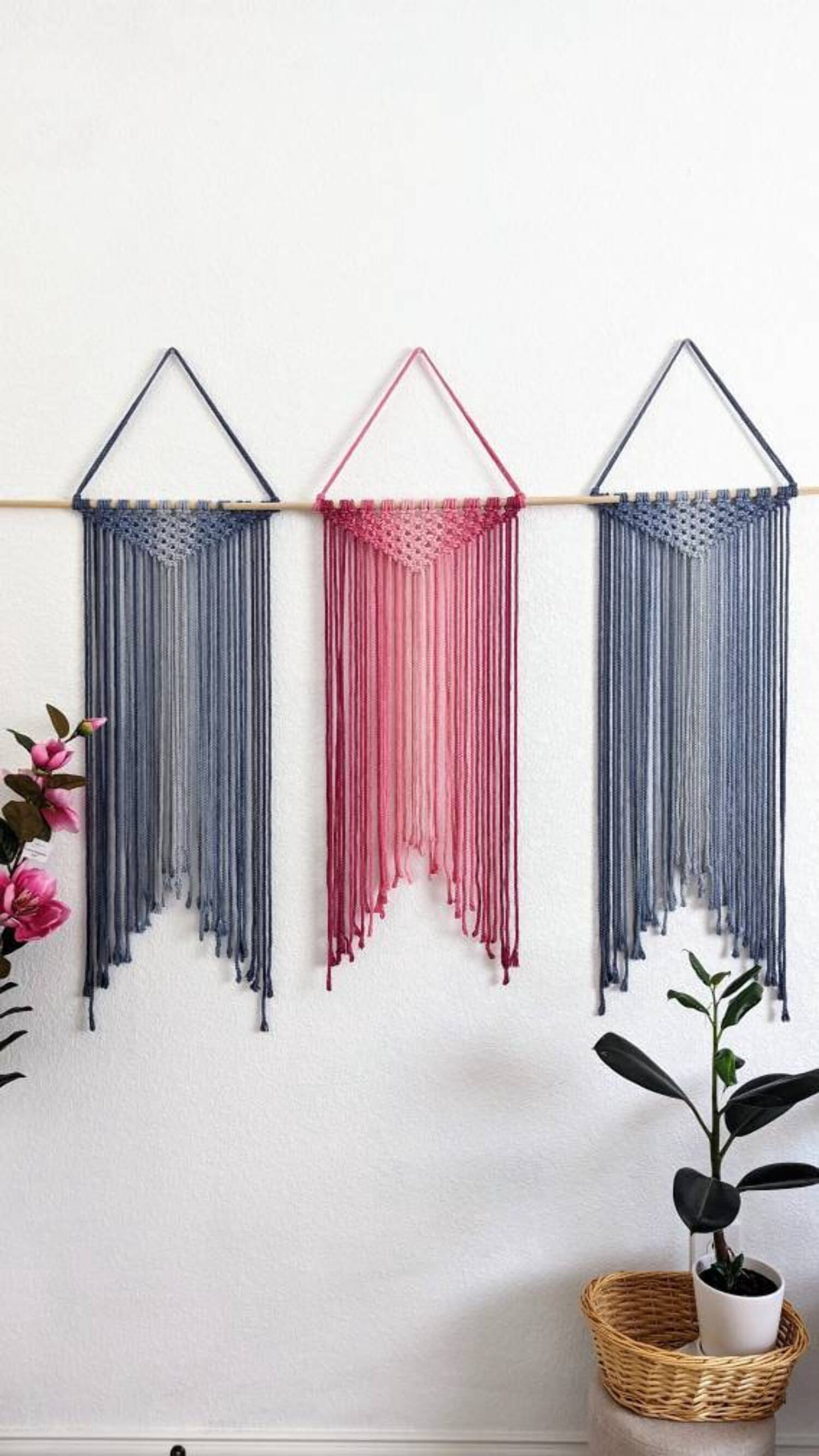 Large Handmade Minimalist wall hanging, Magenta Pink Boho Ombre ...