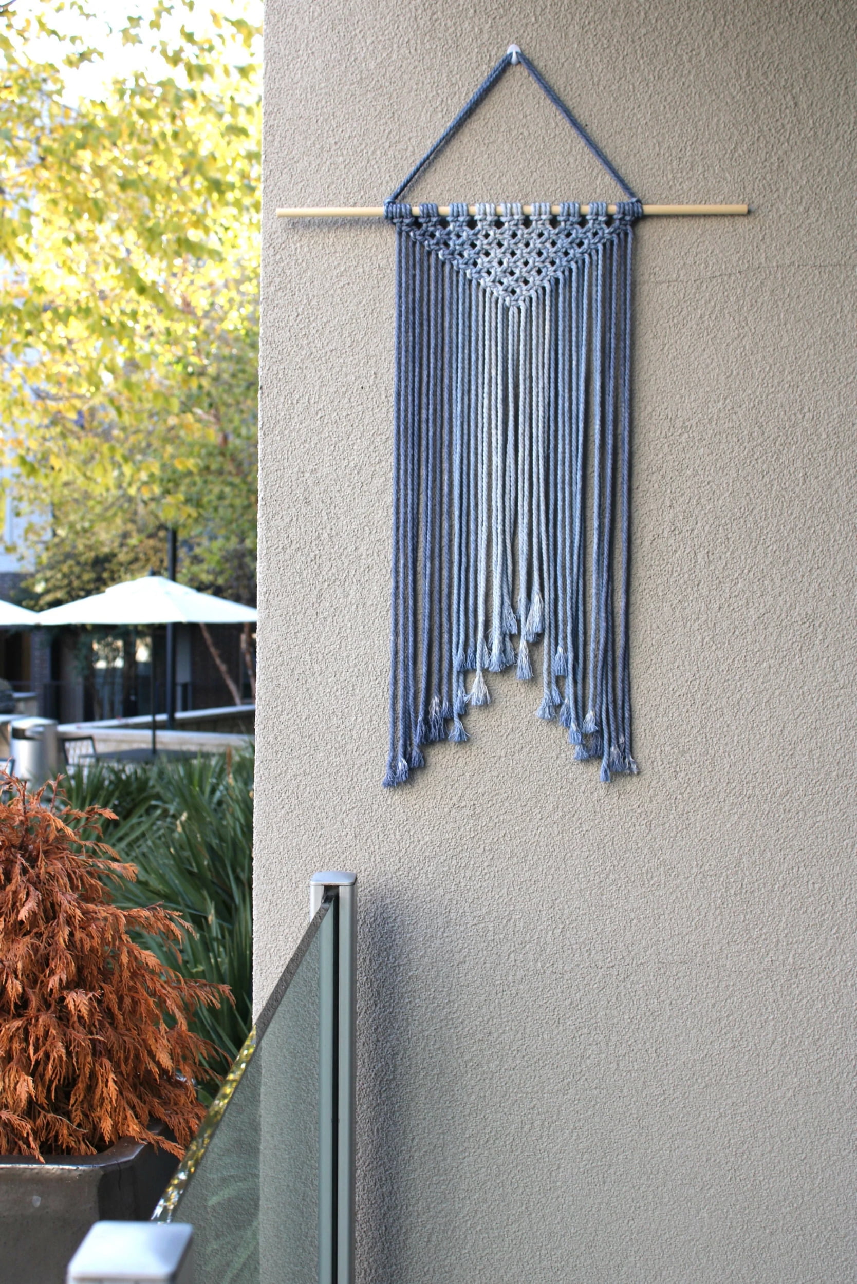 Large Handmade Minimalist wall hanging, Royal Blue Boho Ombre tapestry ...