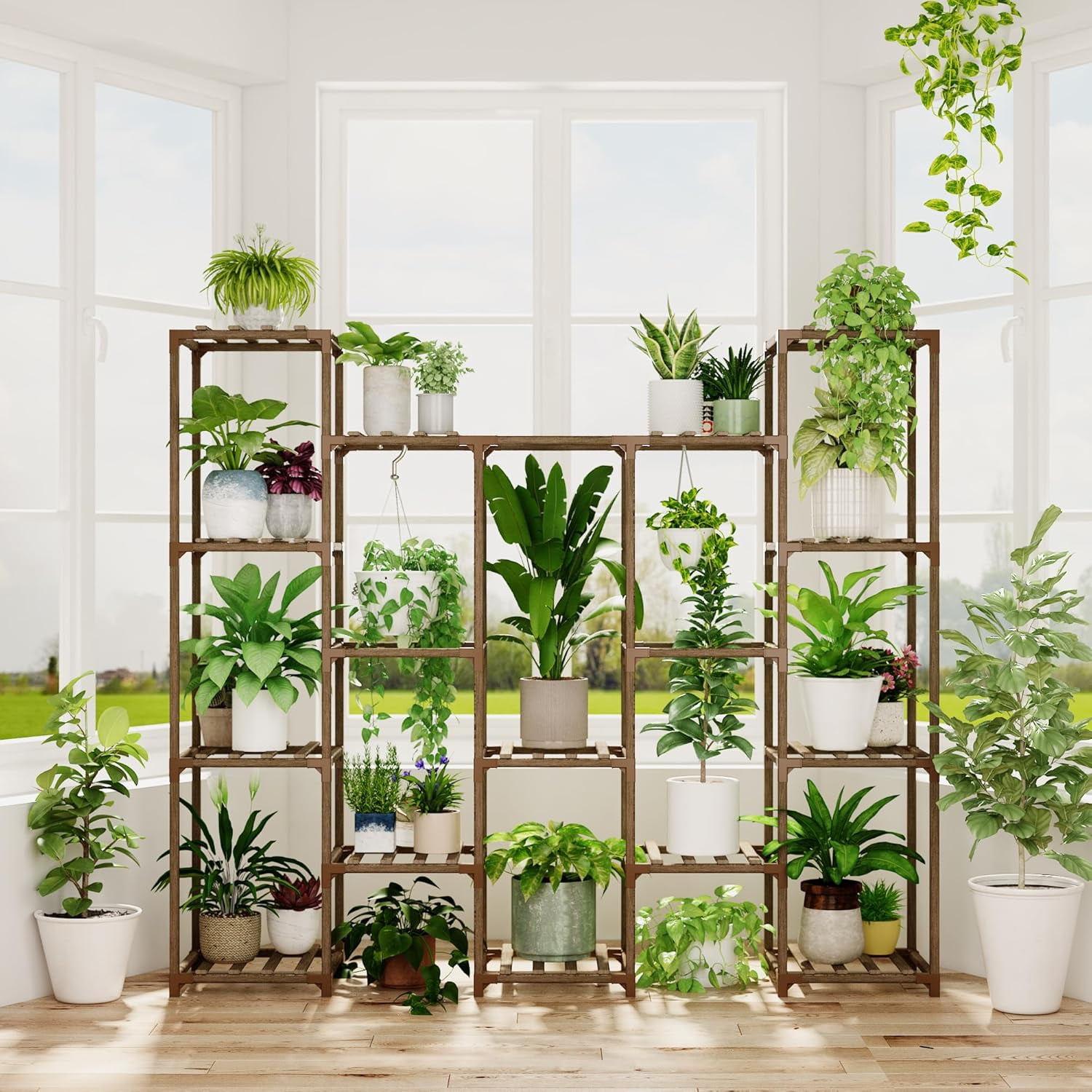 Large Hanging Plant Stand Indoor Tall Plant Shelf Outdoor 14 Pots Large ...