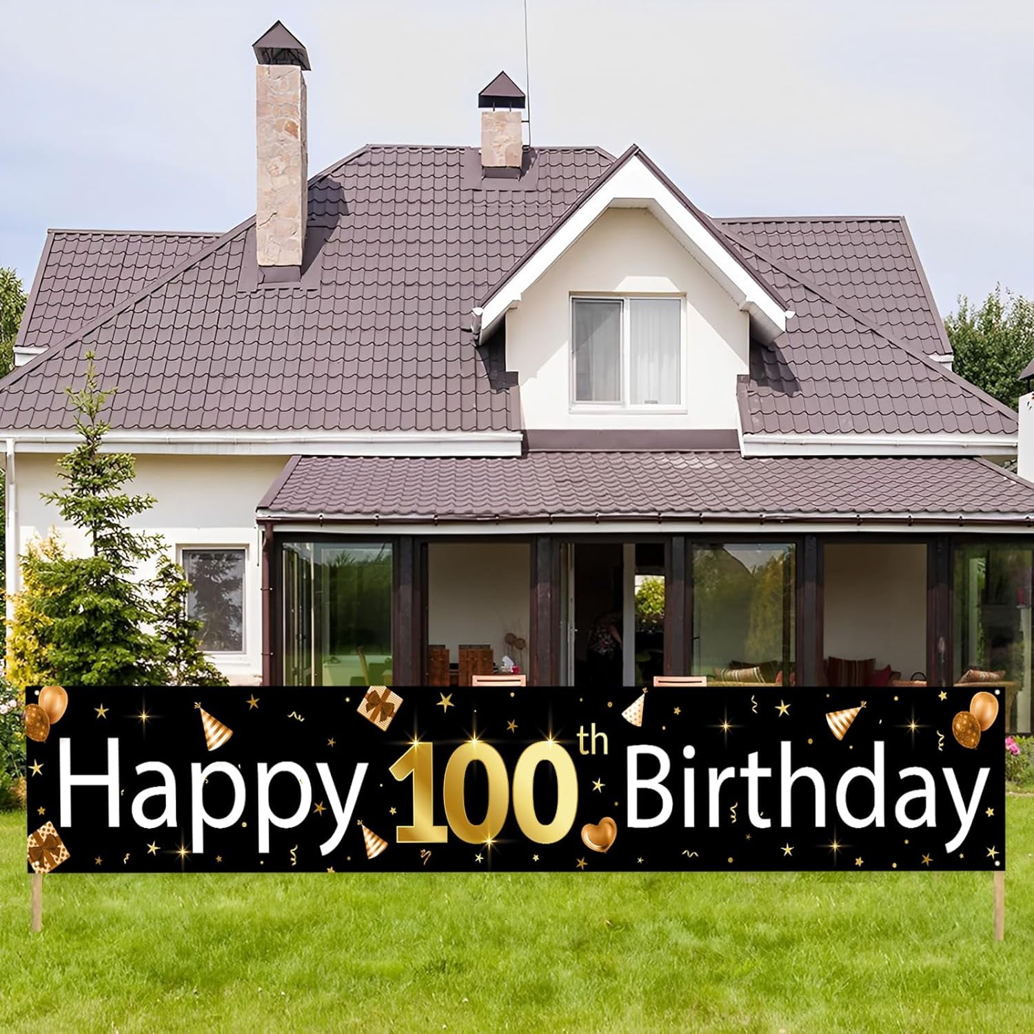 Large Happy 100th Birthday Banner, 100th Birthday Party Decorations for ...