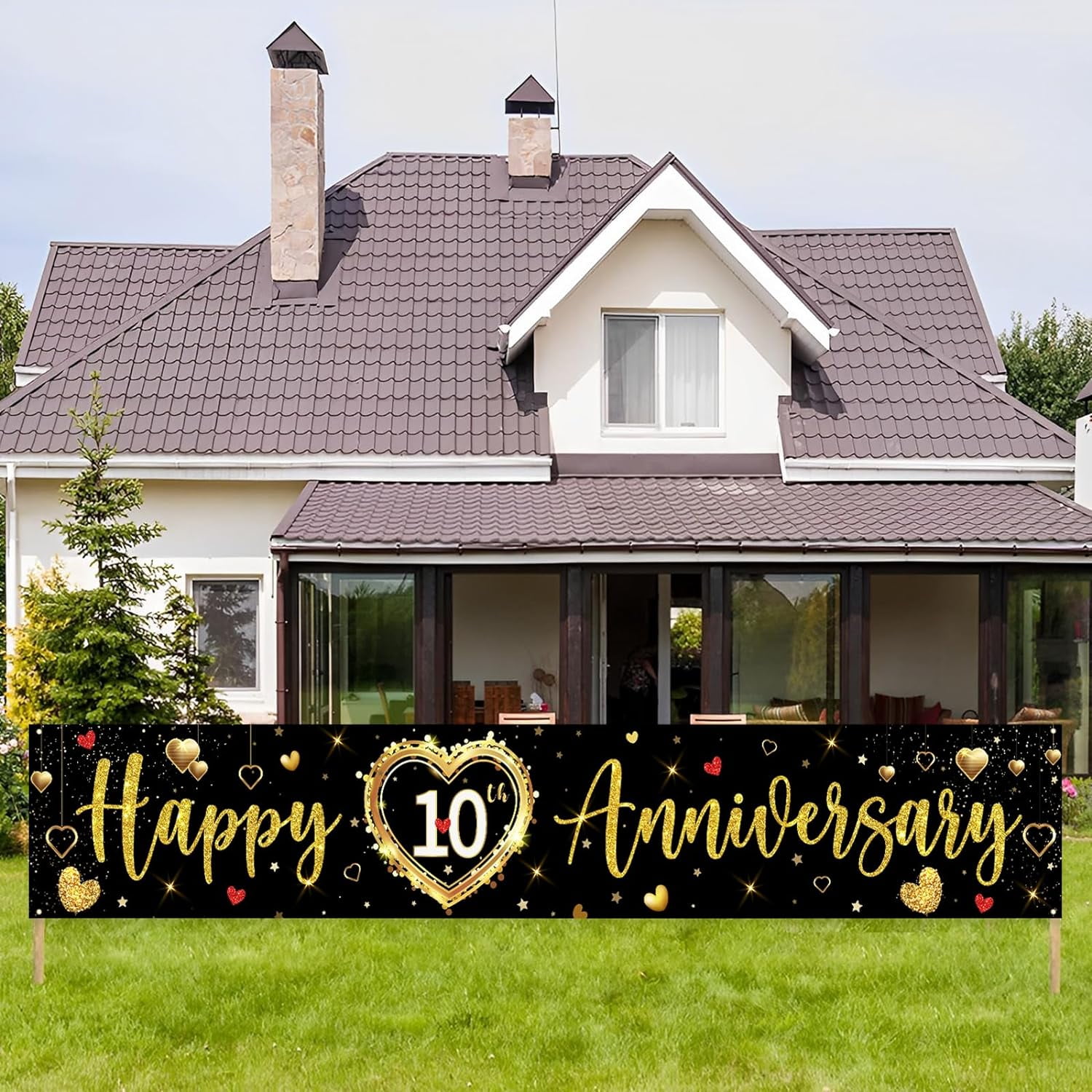 Large Happy 10th Anniversary Banner, Outdoor Yard Decorations 10th ...
