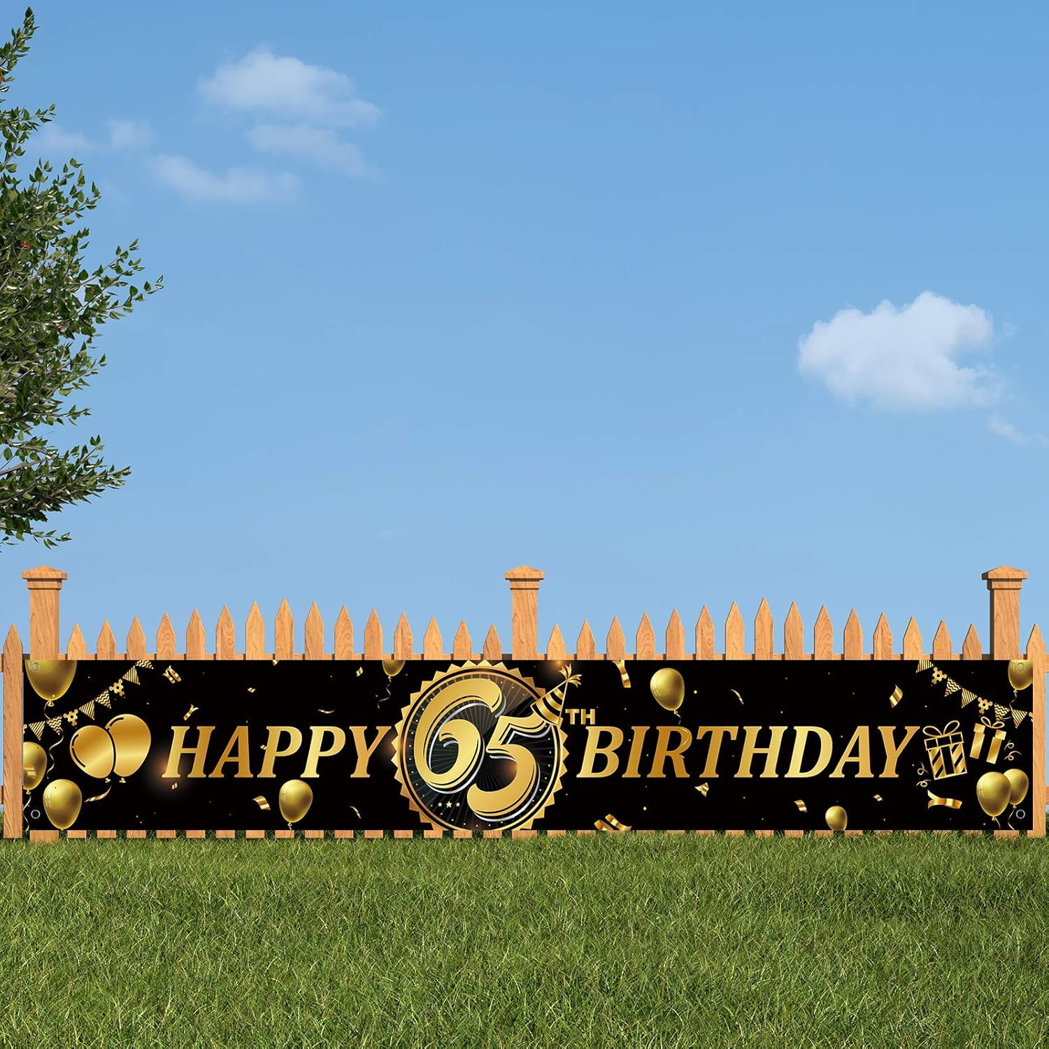 Large Happy 65th Birthday Banner Black and Gold,Large Birthday Banner ...