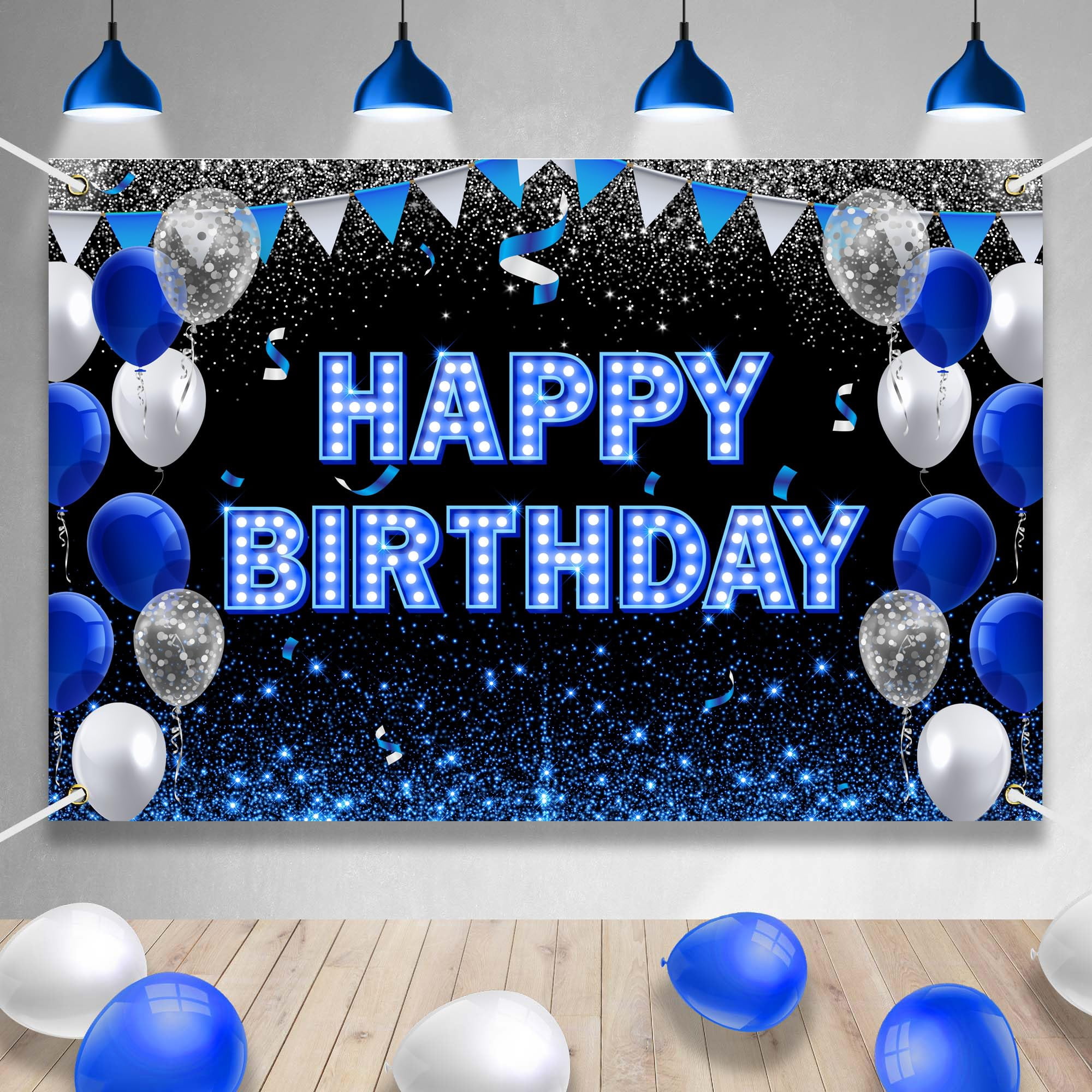 Large Happy Birthday AJH3 Backdrop Banner Black Theme Neon Light Shiny ...