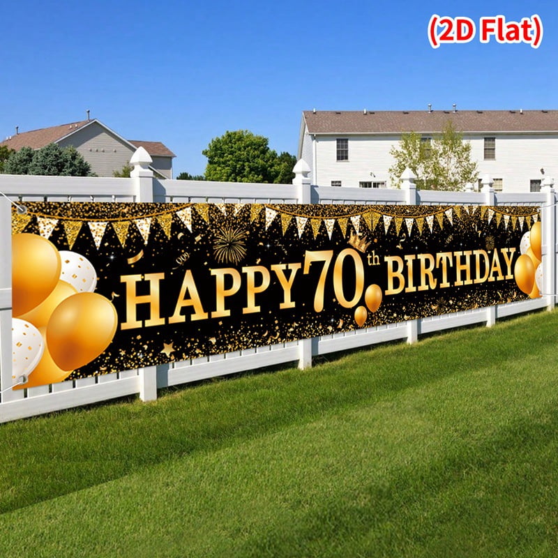 Large Happy Birthday Decoration Banner, Black and Gold Happy Birthday ...