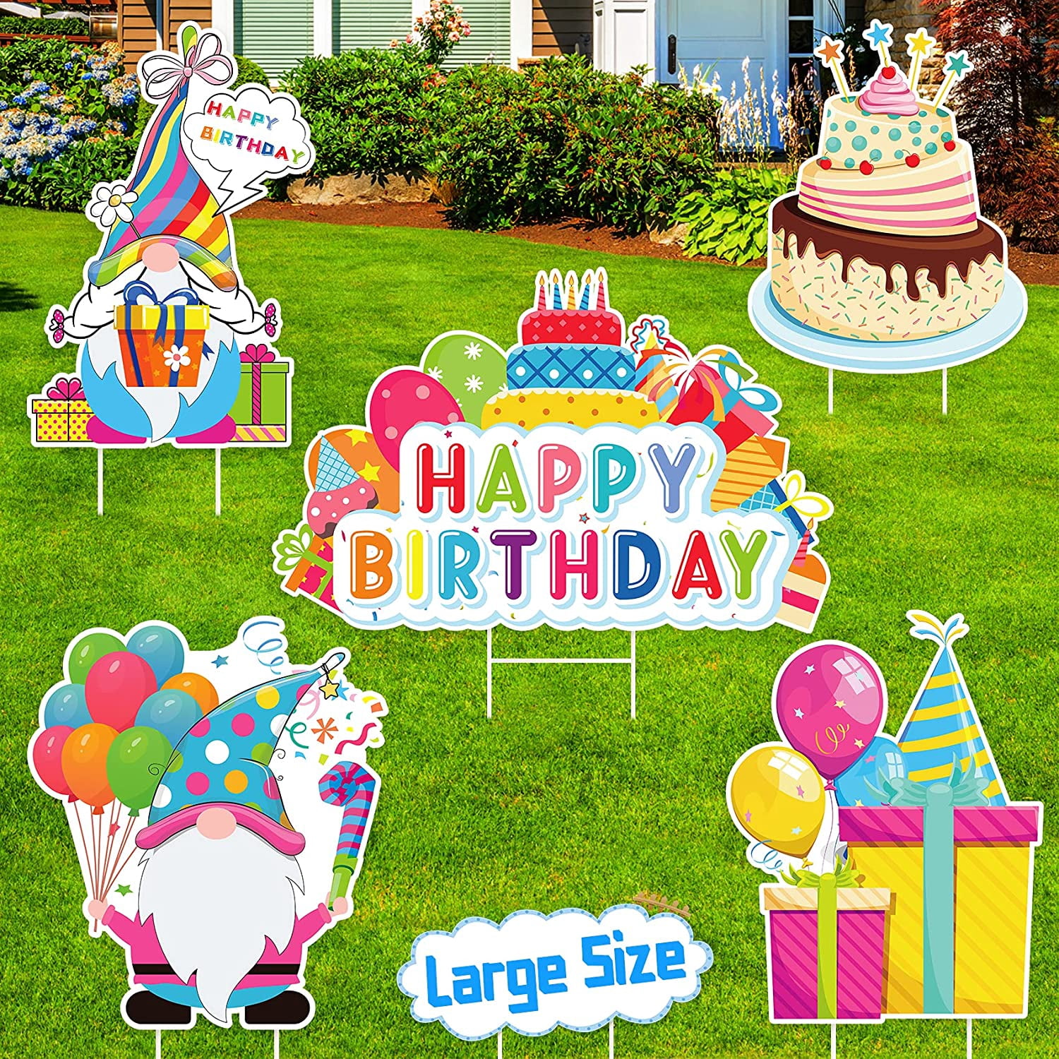 Large Happy Birthday Yard Signs with Stakes Birthday Gnome Yard Sign ...