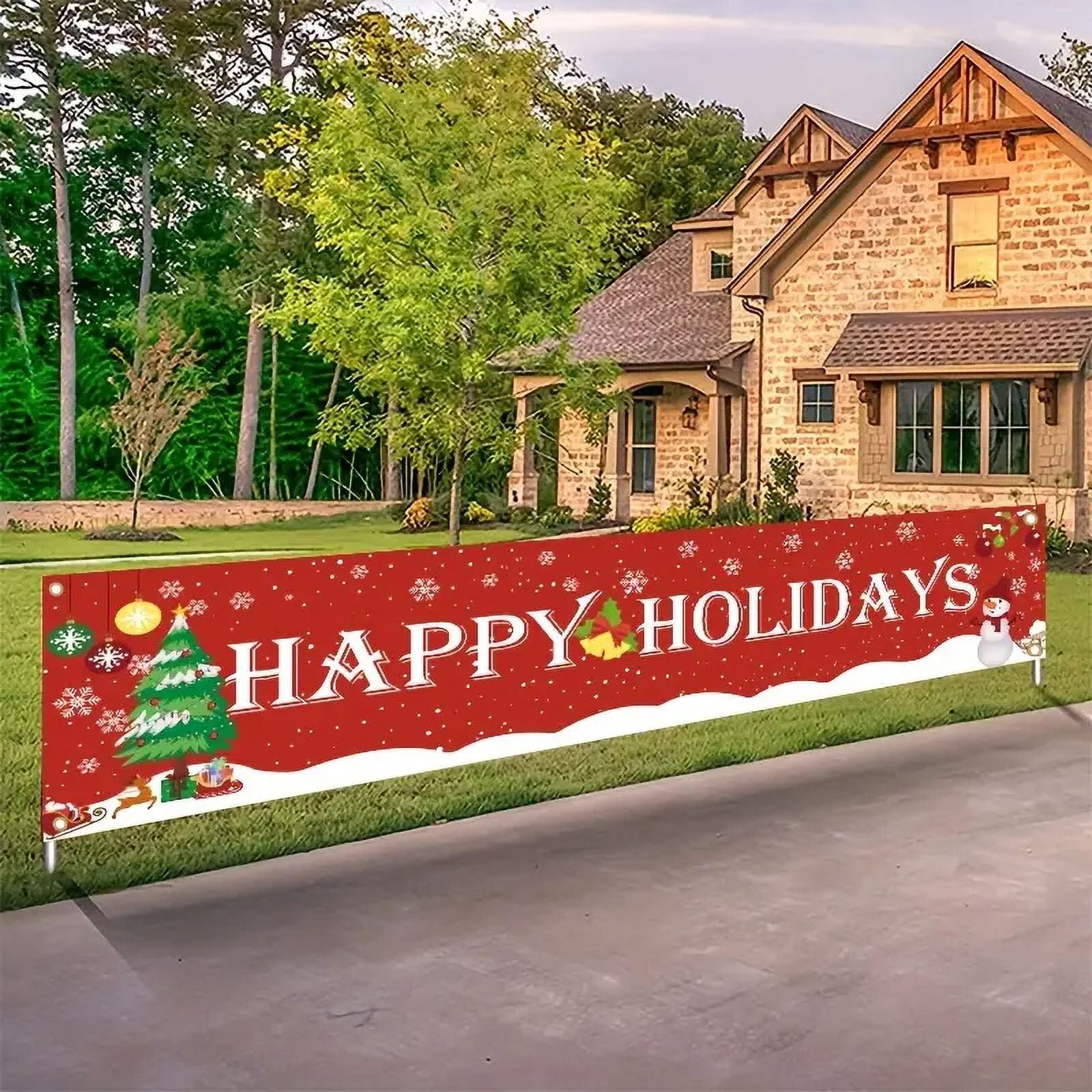 Large Happy Holidays Banner Outdoor | Red Christmas Banner Decorations ...