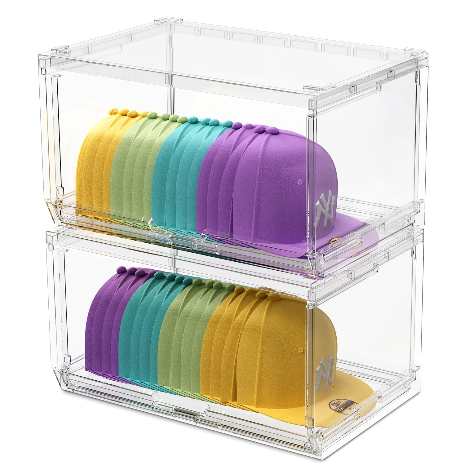 Large Hat Organizer Box 2 Pack, Stackable Clear Baseball Caps Storage ...
