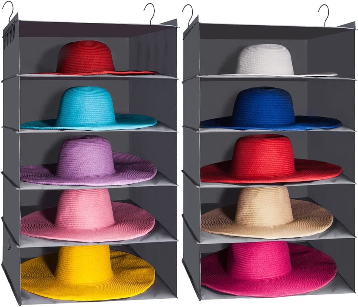 Large Hat Storage for Closet Hanging Organizer for Wide Brim 10 Shelf ...