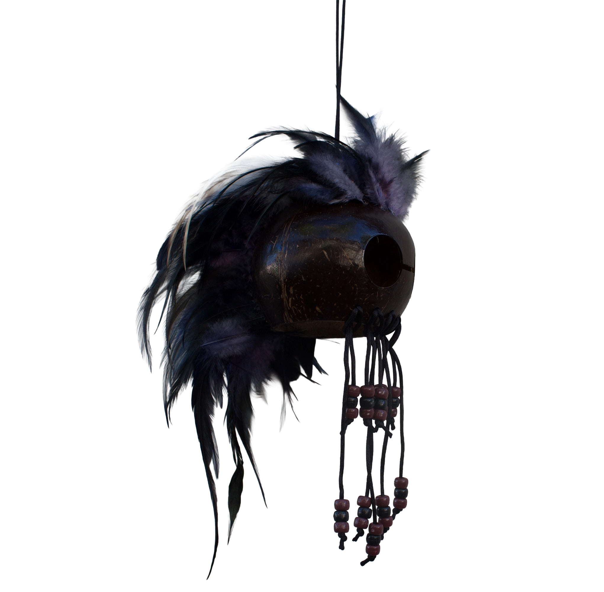 Large Hawaiian Warrior Ikaika Makaki'i Mask Coconut Shell Feather ...