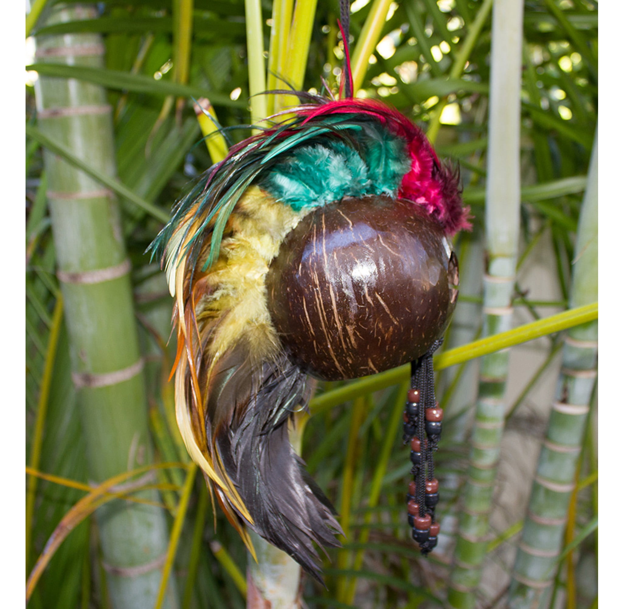 Large Hawaiian Warrior Ikaika Makaki'i Mask Coconut Shell Feather ...