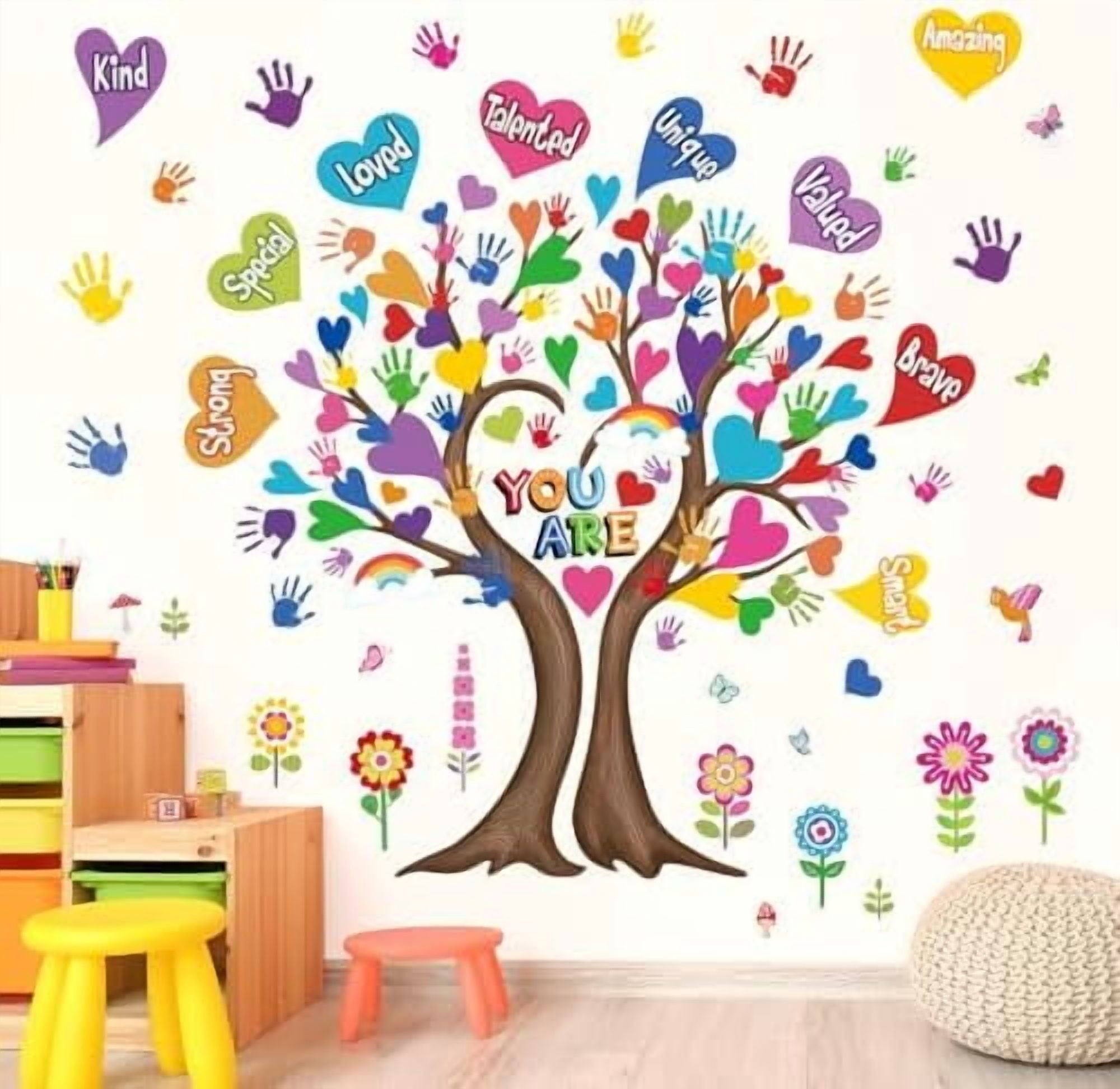 Large Hearts Tree Handprint Wall Stickers Classroom Tree Inspirational ...