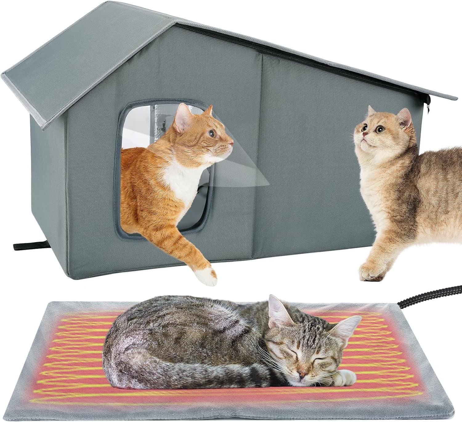 Large Heated Cat House, Waterproof Outdoor Cat Shelter for Winter with ...