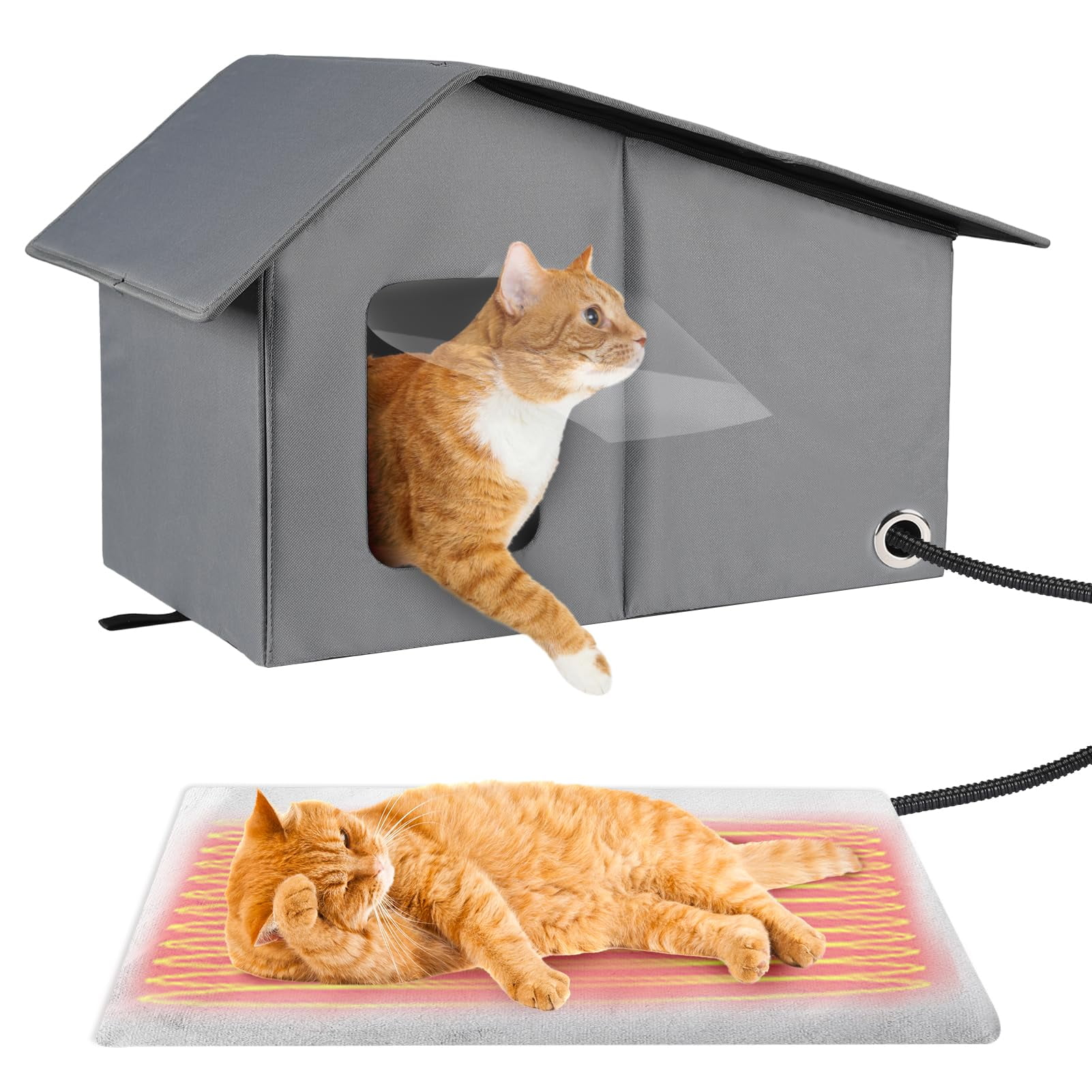 Large Heated Cat House, Waterproof Outdoor Cat Shelter for Winter with ...