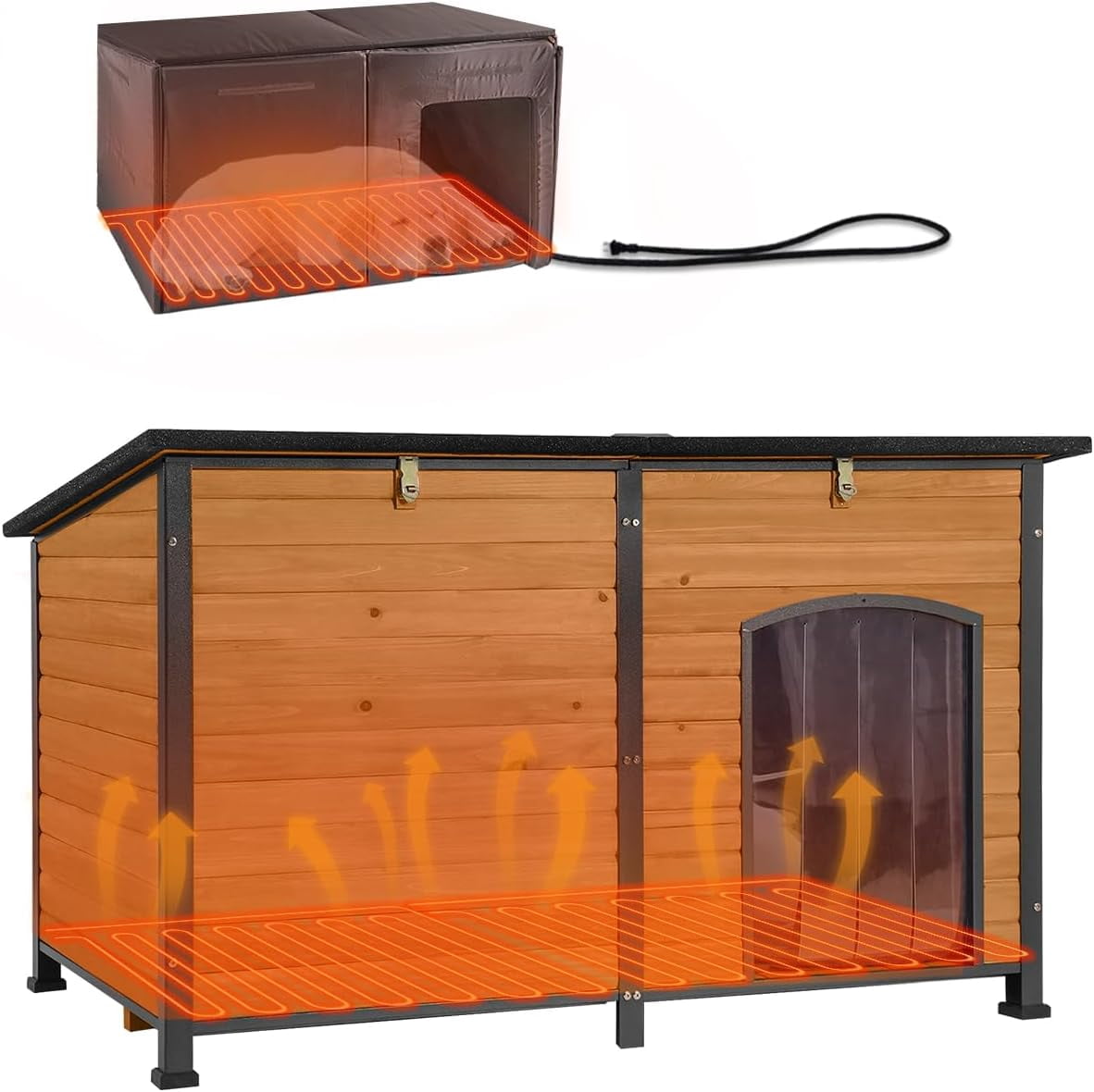 Large Heated Dog House with Heated Liner for Outdoor - Waterproof ...