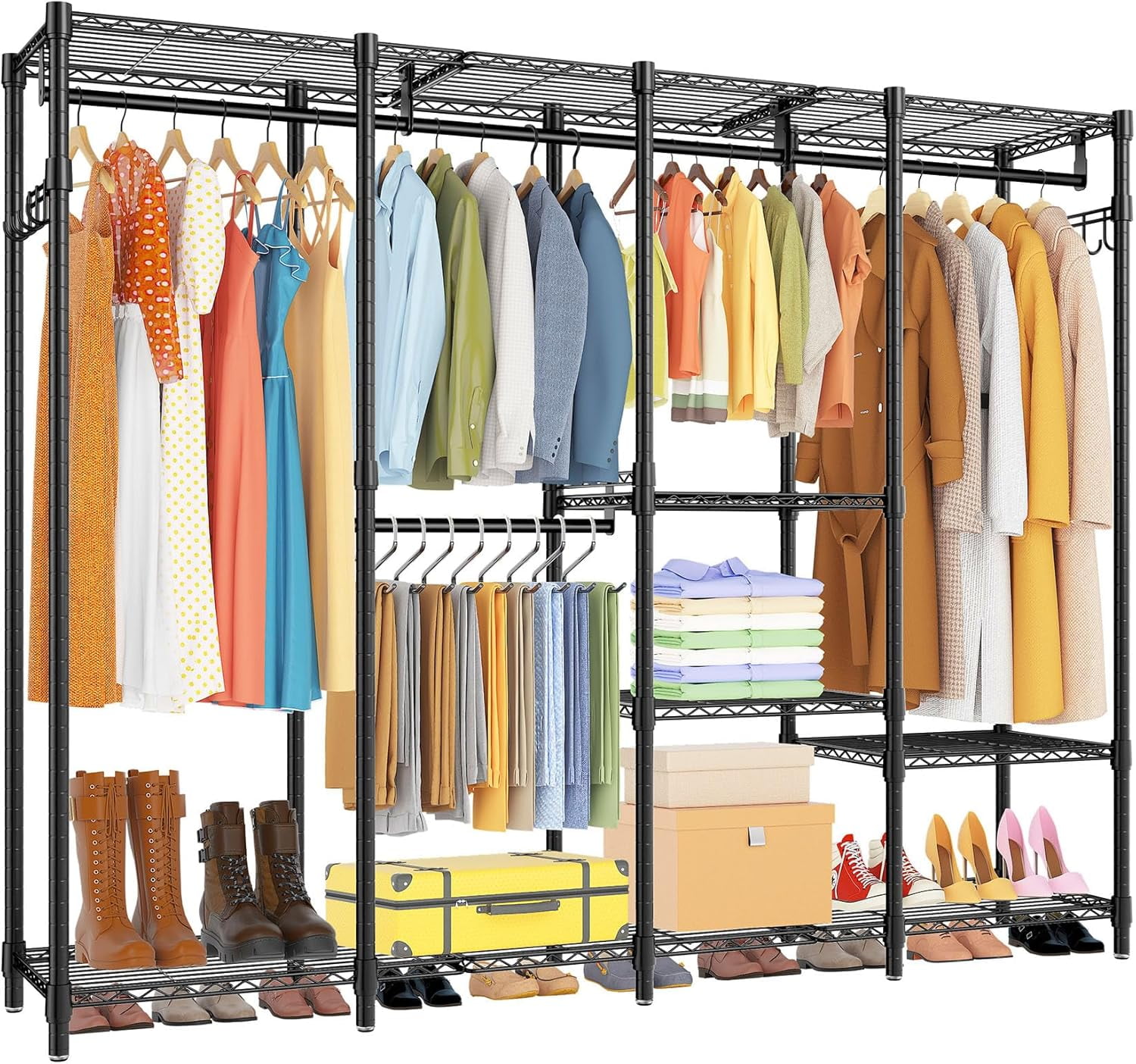 Large Heavy Duty Clothes Rack with Shelves, Adjustable Wire Garment ...
